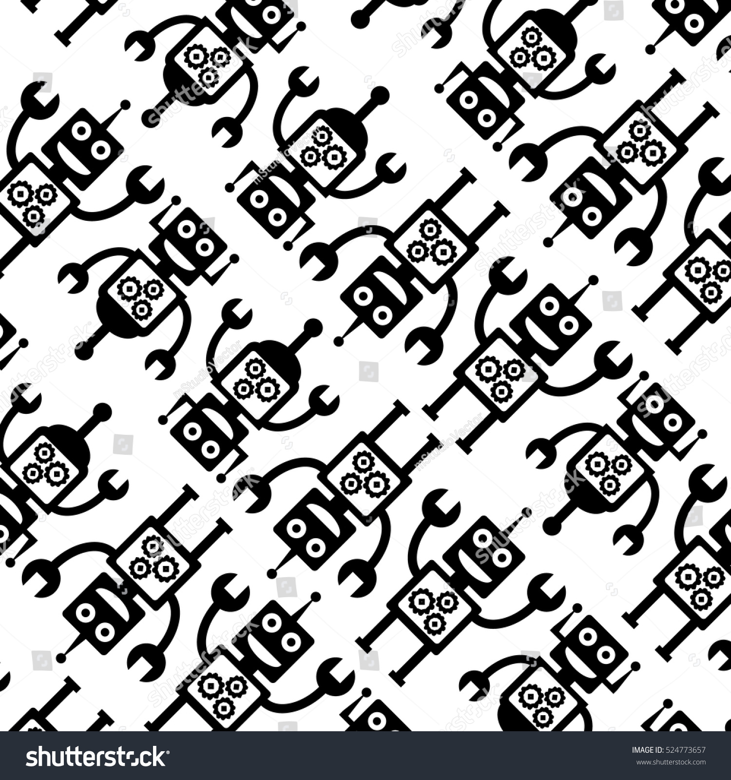 Robot Pattern Retro Black White Vector Stock Vector (Royalty Free ...