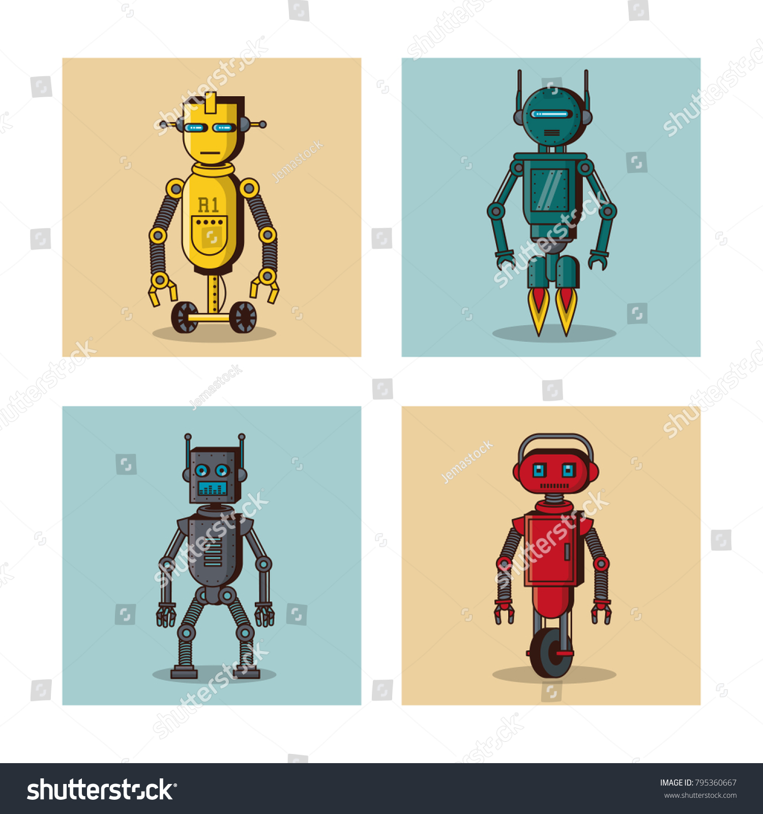 Robot Square Icons Cartoon: เวกเตอร์สต็อก (ปลอดค่าลิขสิทธิ์) 795360667 ...