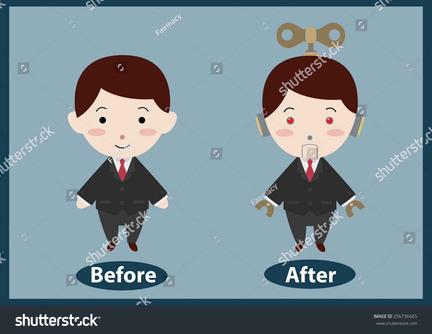 Robot Worker Before After Cartoon Vector Stock Vector (Royalty Free ...