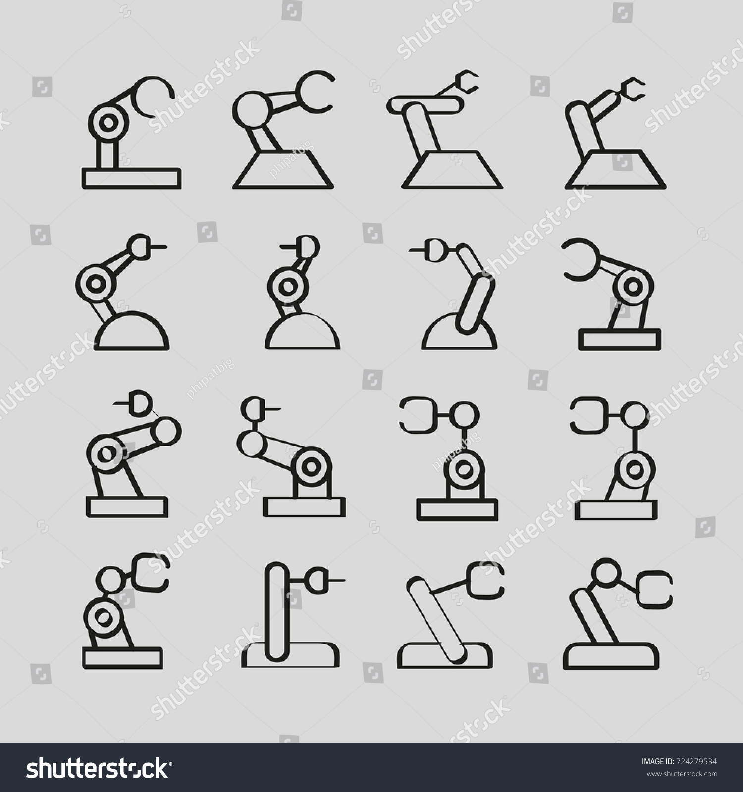 Robotic Arm Icons: vector de stock (libre de regalías) 724279534 ...