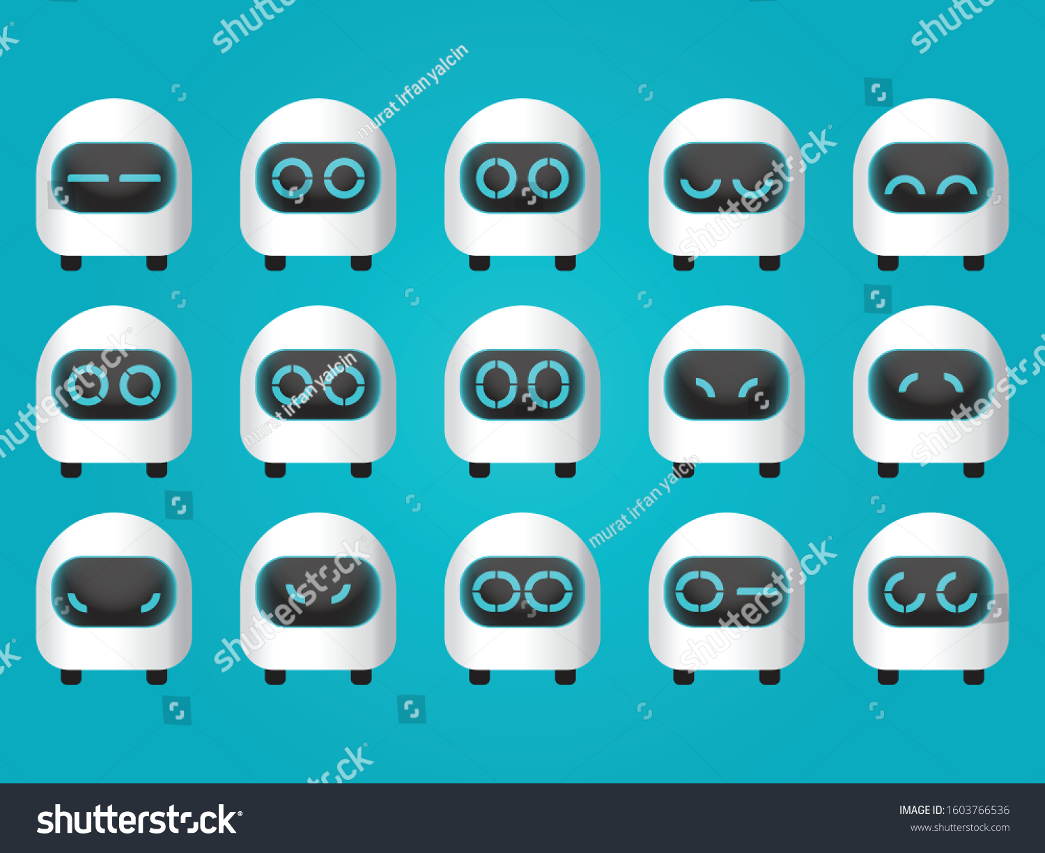 Robotic Character Expressions Emotions Vector Set Stock Vector (Royalty ...