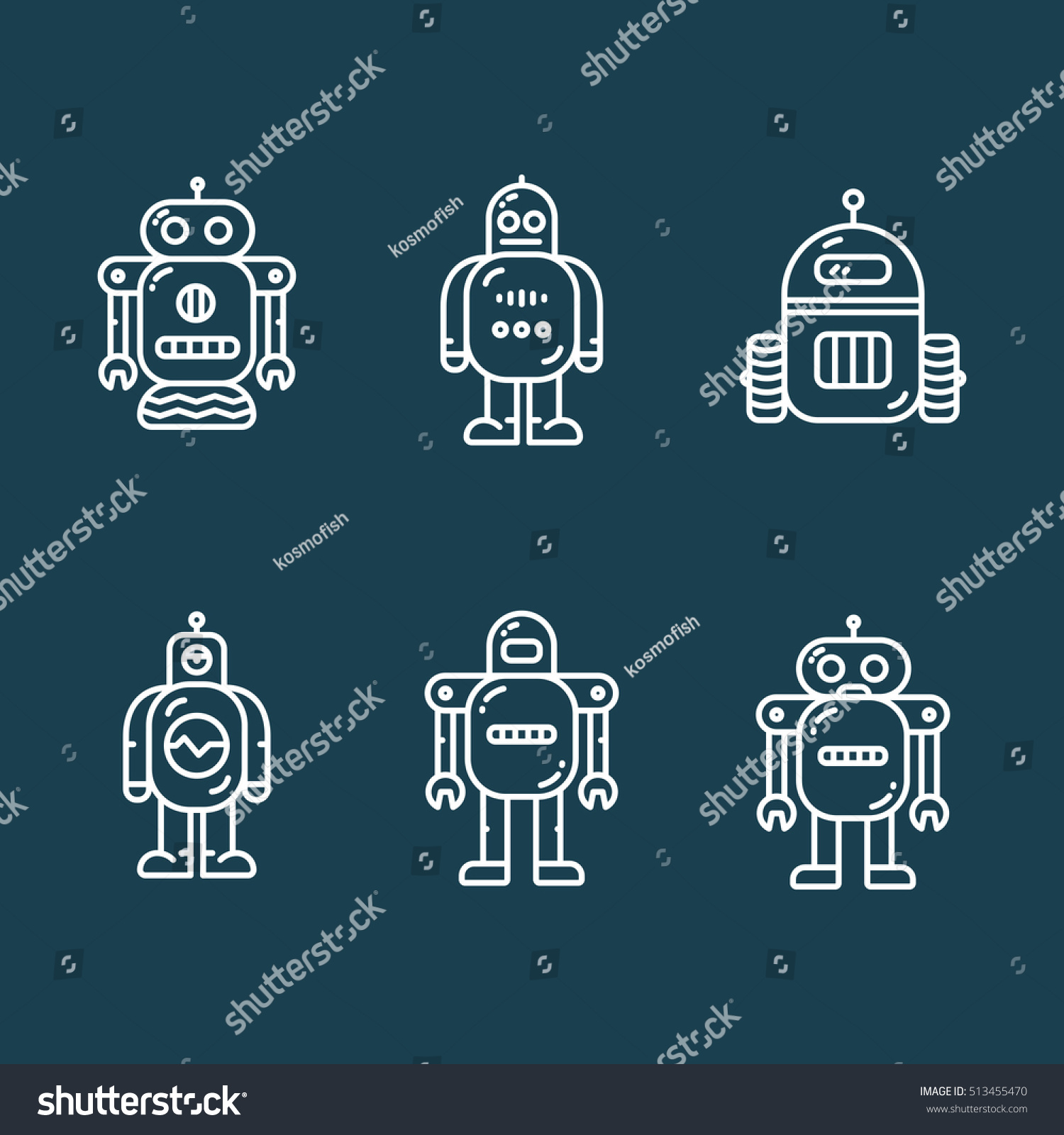 Robots Minimalistic Line Icon Set Stock Vector (Royalty Free) 513455470 ...