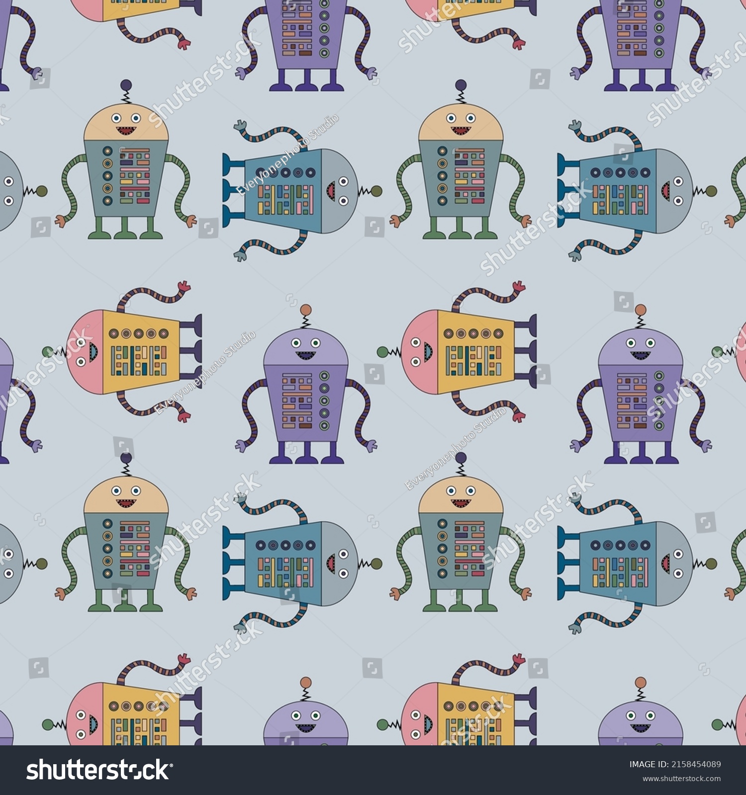 Robots Pattern Children Robo Background Color Stock Vector (Royalty ...