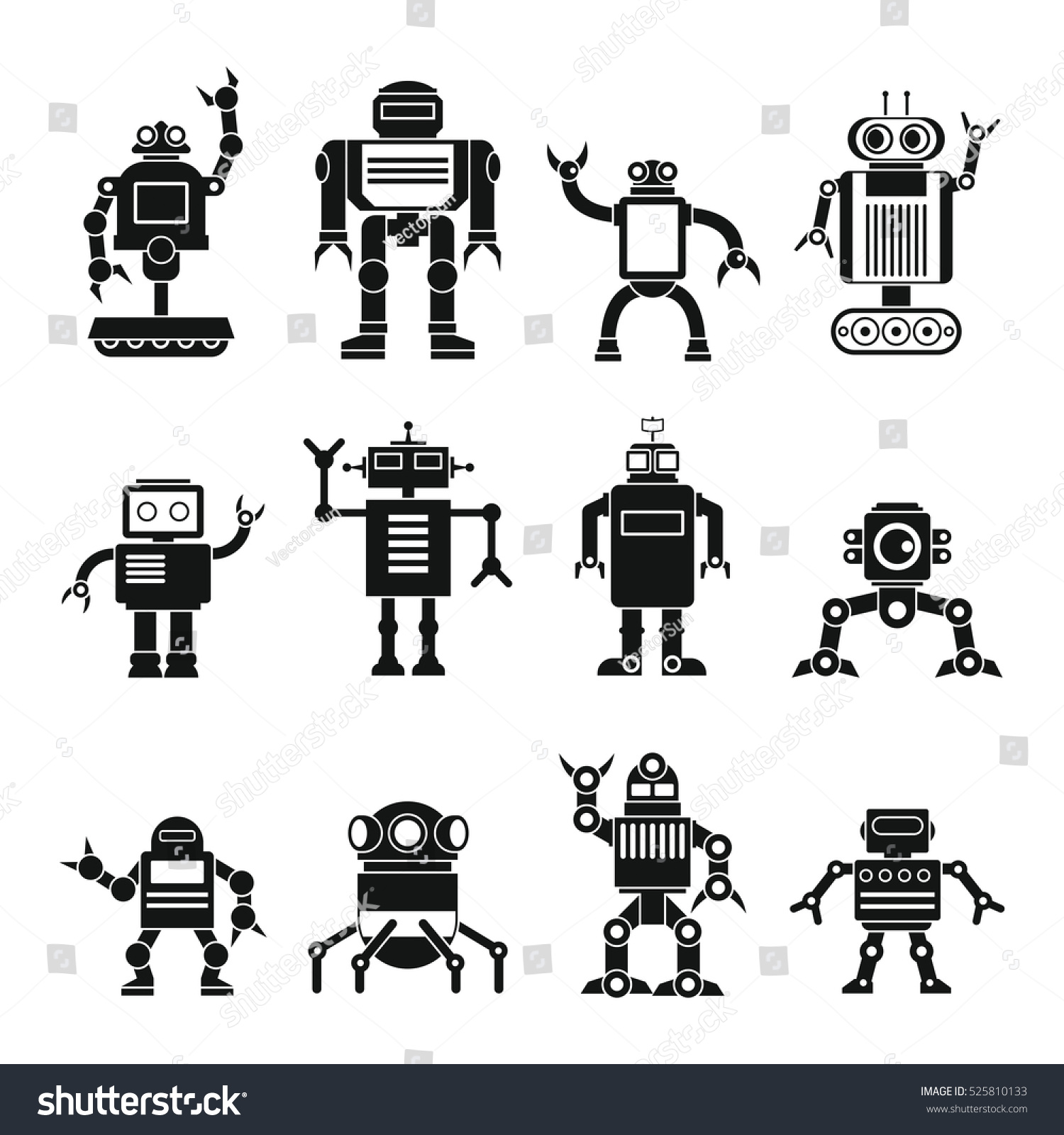 Robots Set Cartoon Flat Design Vector Stock Vector (Royalty Free) 525810133