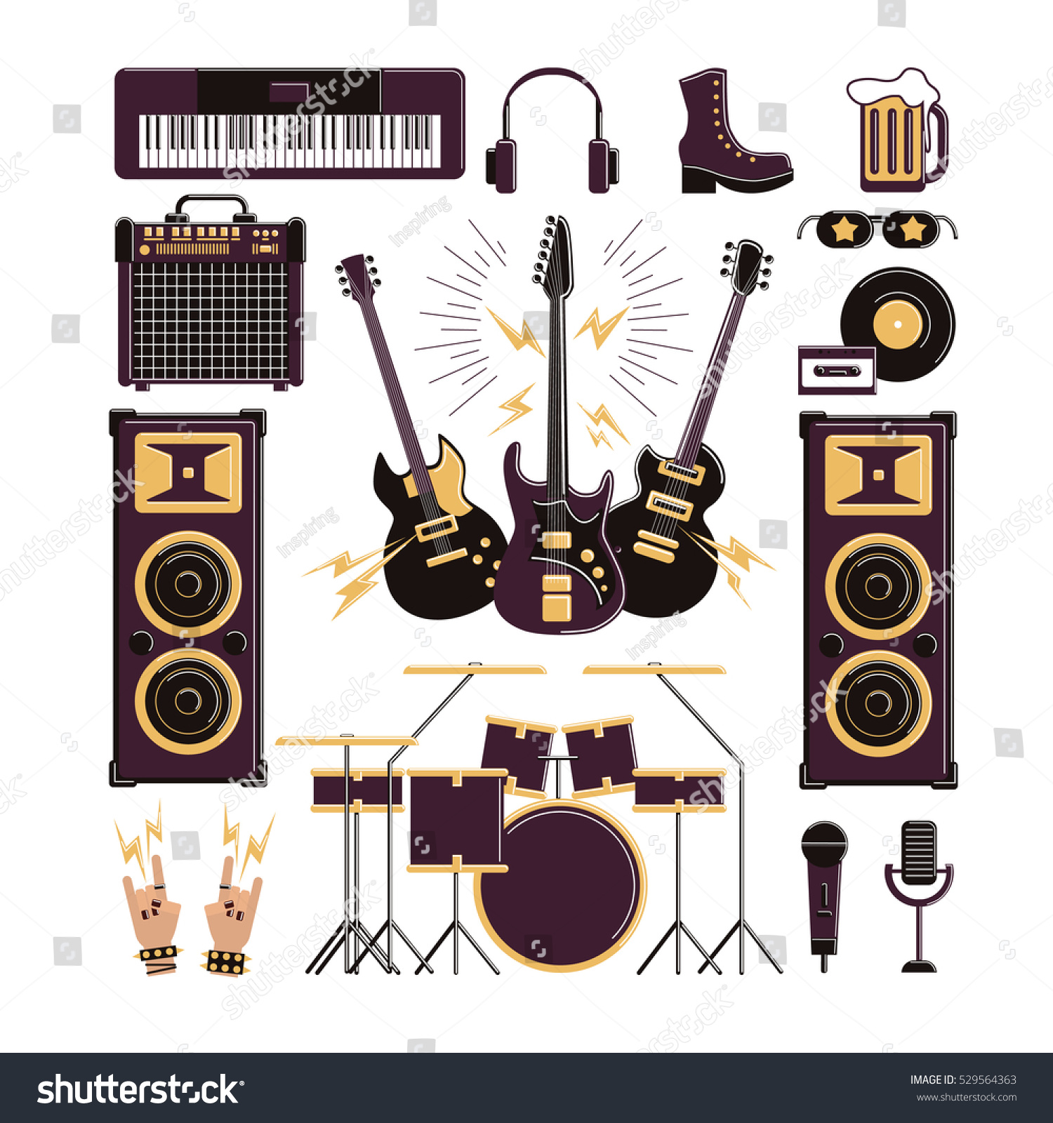 Rock Musical Instruments Vector Illustrations Flat Stock Vector ...