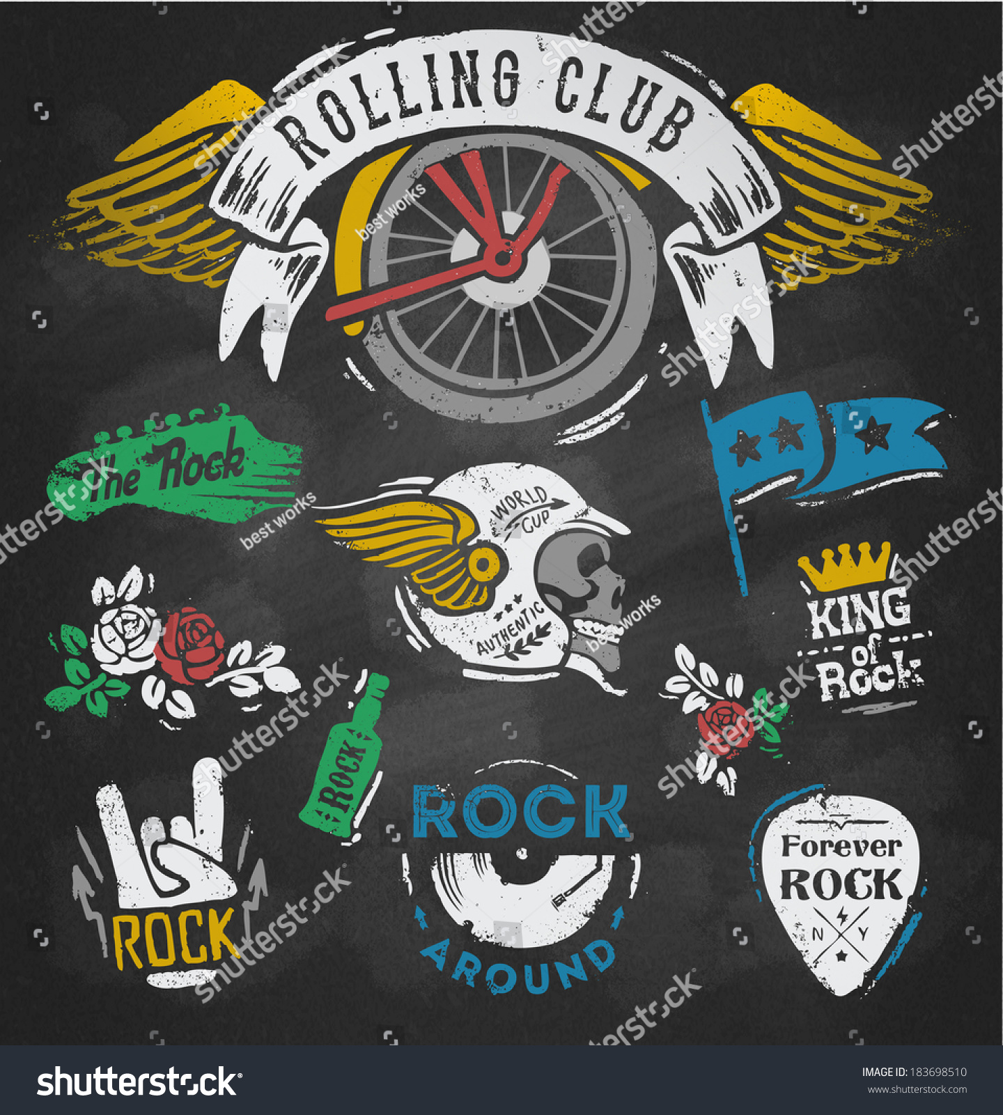 Rock Themed Badges Vector: เวกเตอร์สต็อก (ปลอดค่าลิขสิทธิ์) 183698510 ...