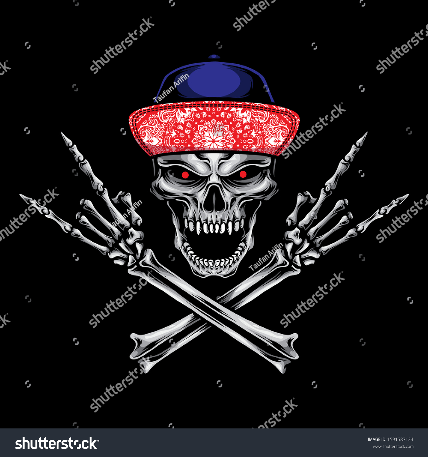 Rocker Hand Skull Vector Logo Stock Vector (Royalty Free) 1591587124