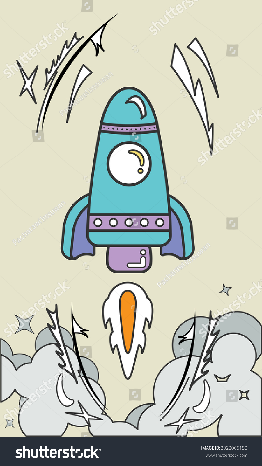 Rocket Cartoon Cute Flat Design Concept Stock Vector (Royalty Free ...