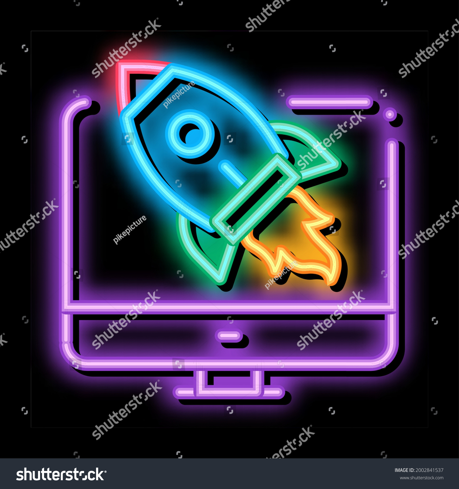 Rocket Computer Control Neon Light Sign Stock Vector (Royalty Free ...