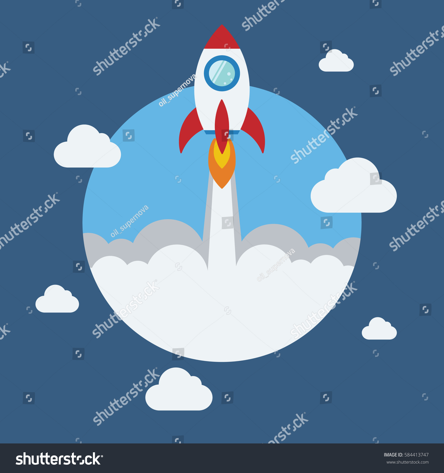 Rocket Flat Design Concept Project Start: vector de stock (libre de ...