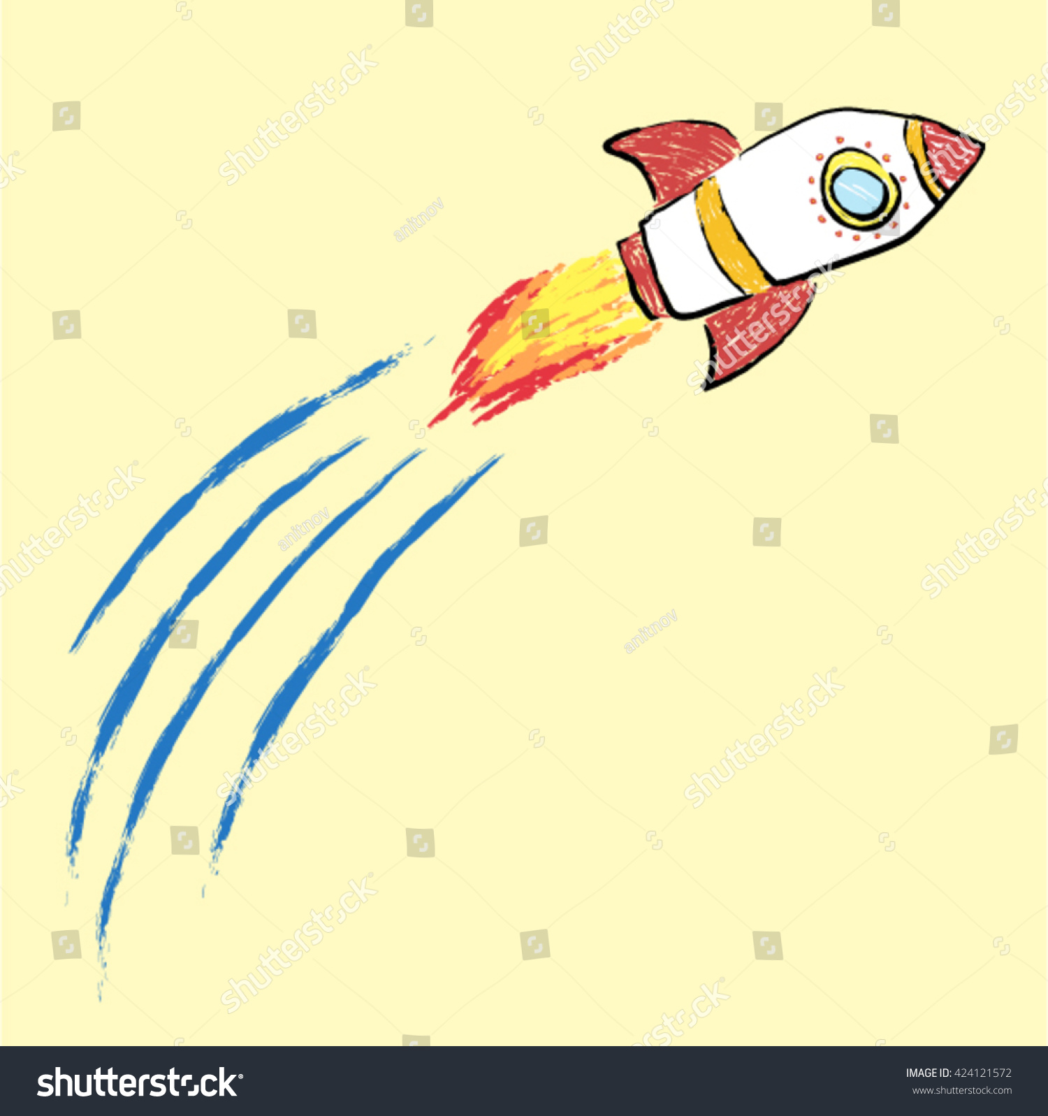 Rocket Flying Doodle Crayon Style Drawing Stock Vector (Royalty Free ...