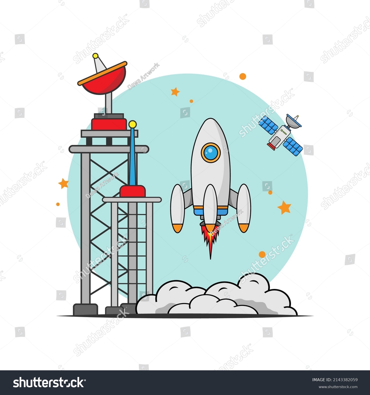 Rocket Launch Satellite Flat Cartoon Vector Stock Vector (Royalty Free ...