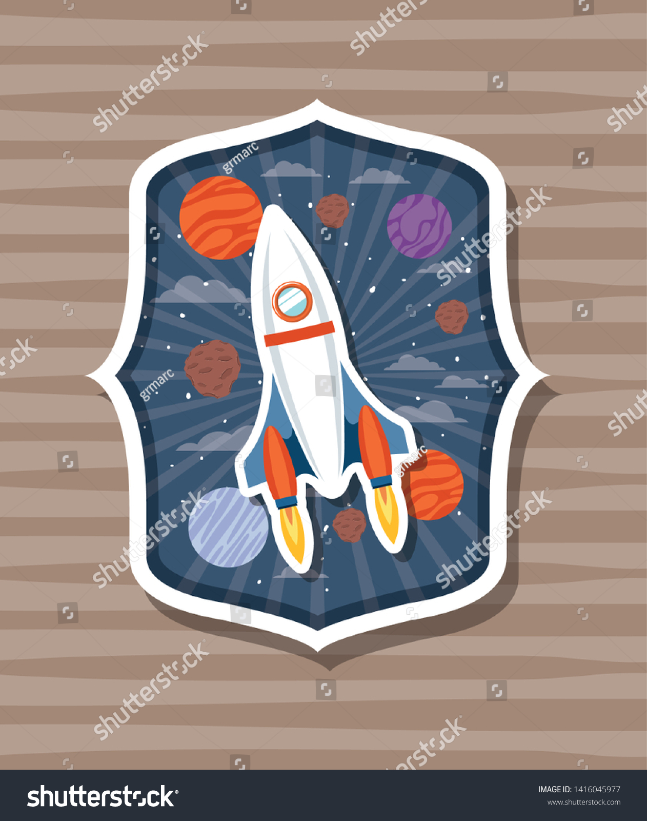 Rocket Over Label Planets Design Vector Stock Vector (Royalty Free ...