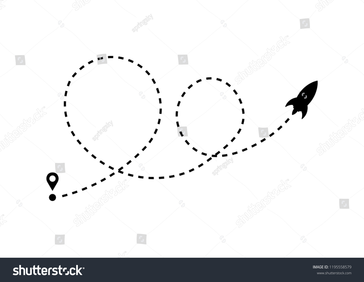 Rocket Vector Dotted Line Route Stock Vector (Royalty Free) 1195558579 ...