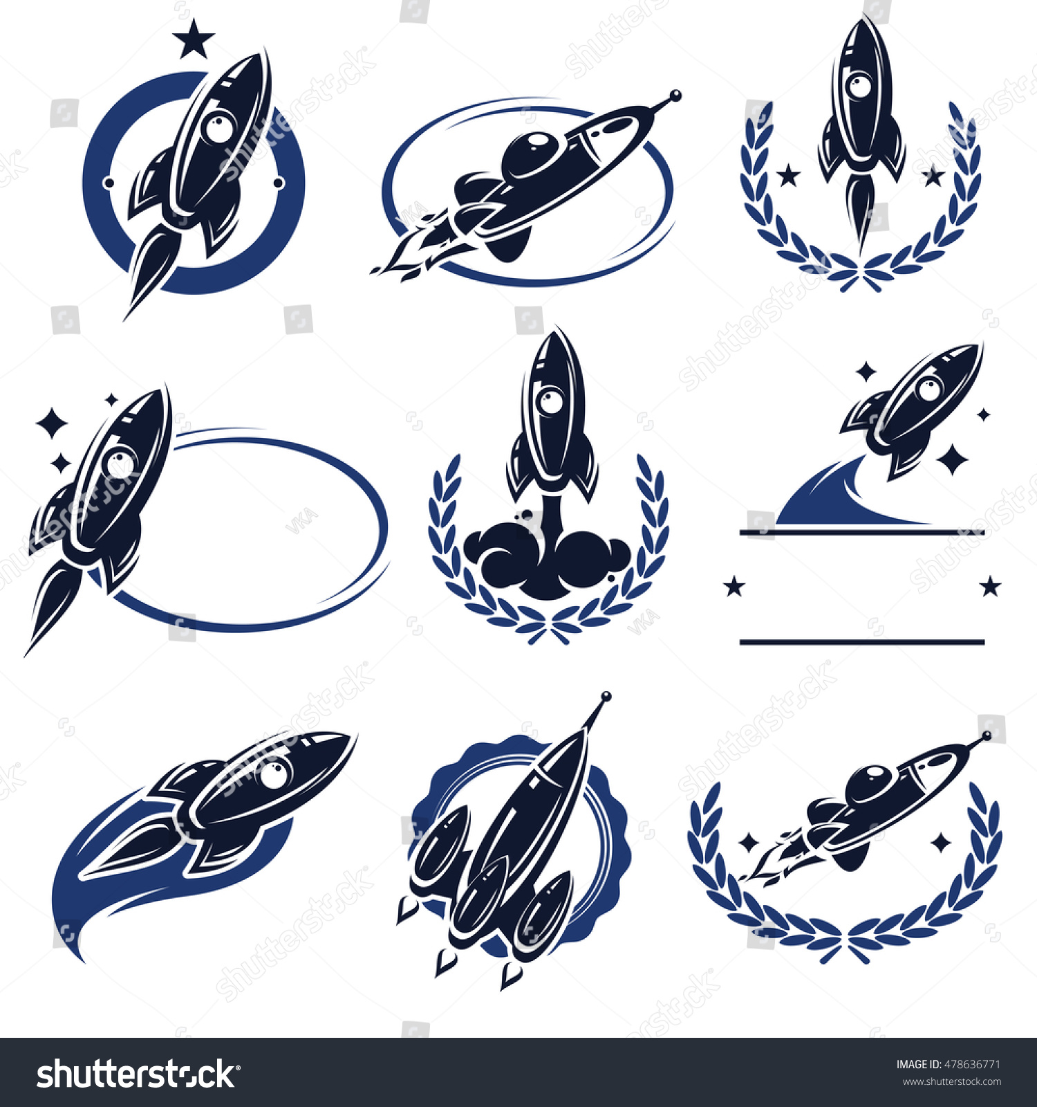 Rockets Labels Icons Set Vector Stock Vector (Royalty Free) 478636771
