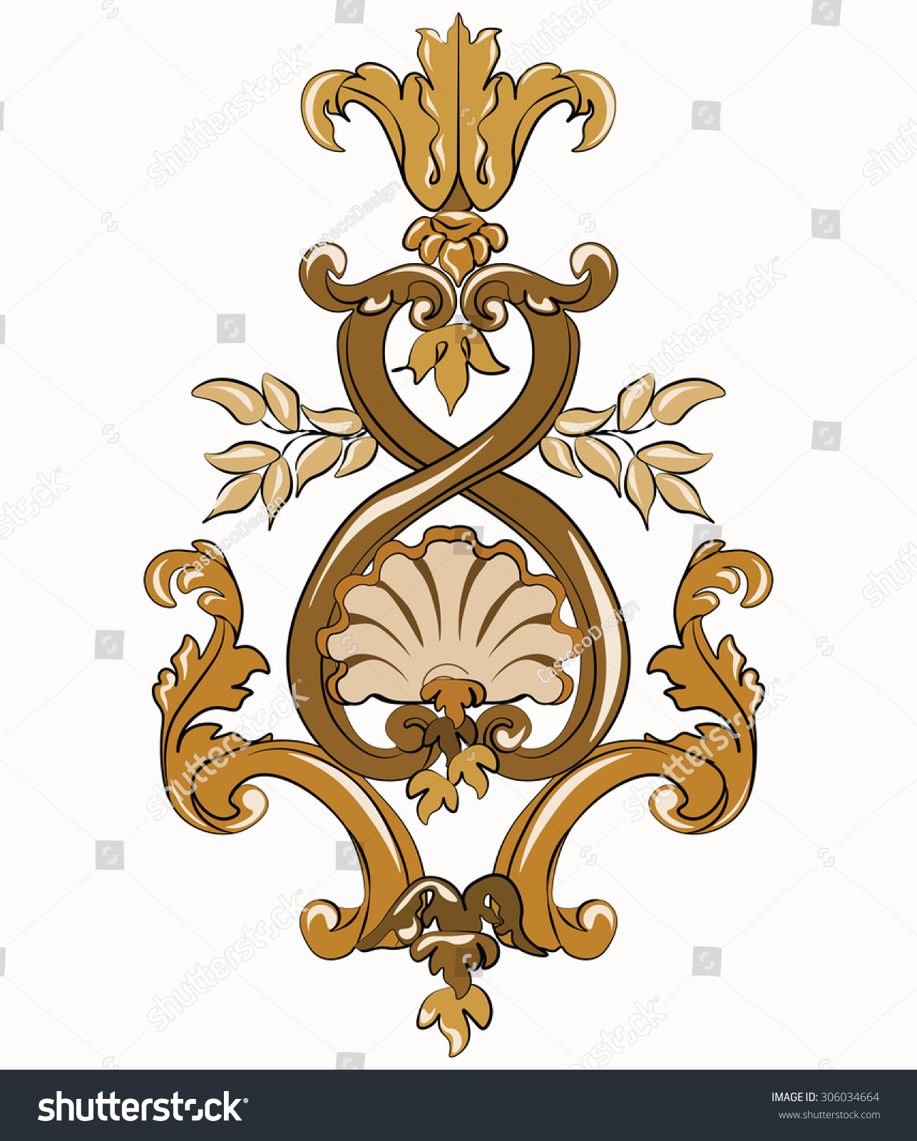 Rococo Golden Ornament Element Vector Stock Vector 306034664 - Shutterstock