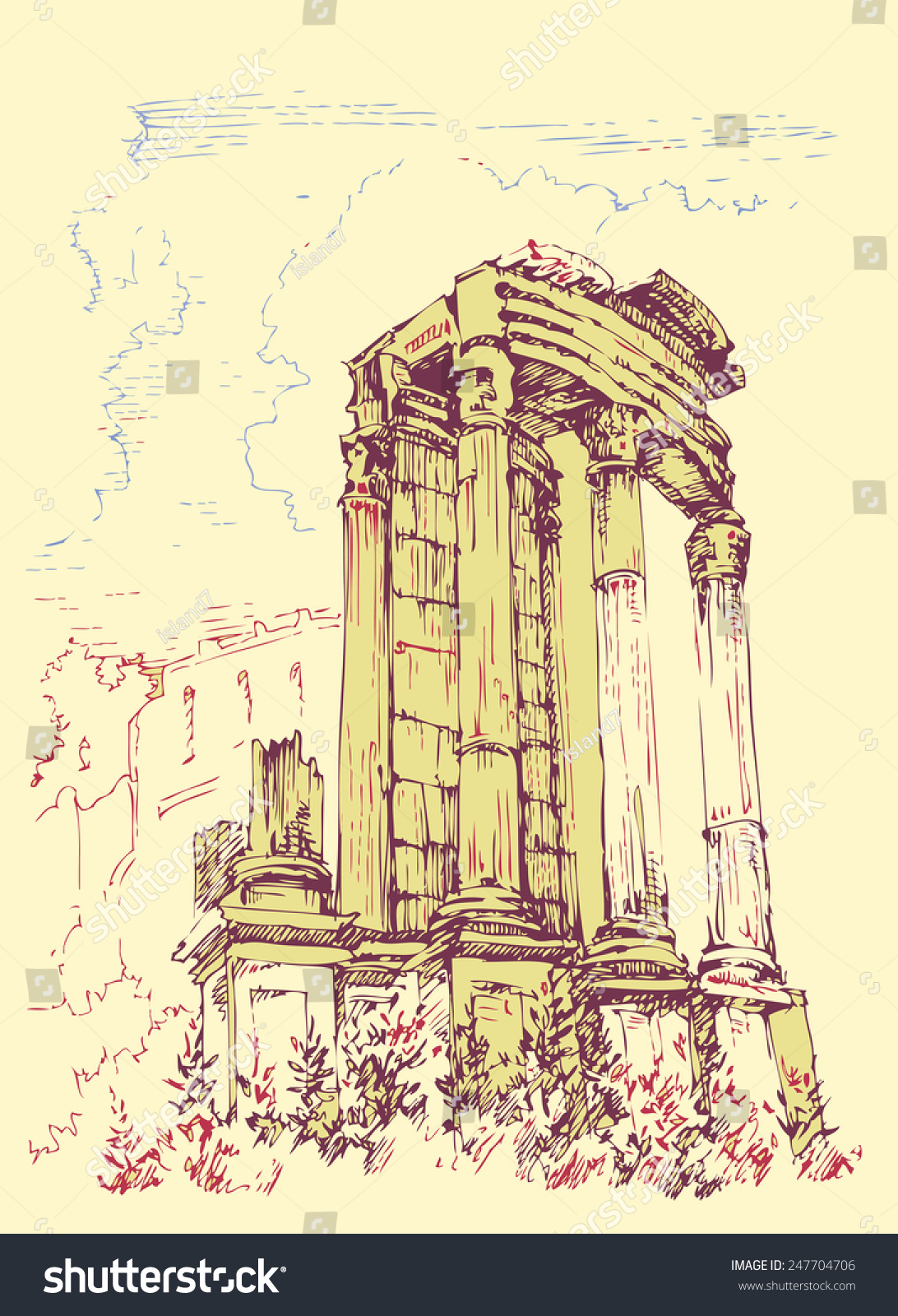 Roman Forum Drawing Stock Vector (Royalty Free) 247704706