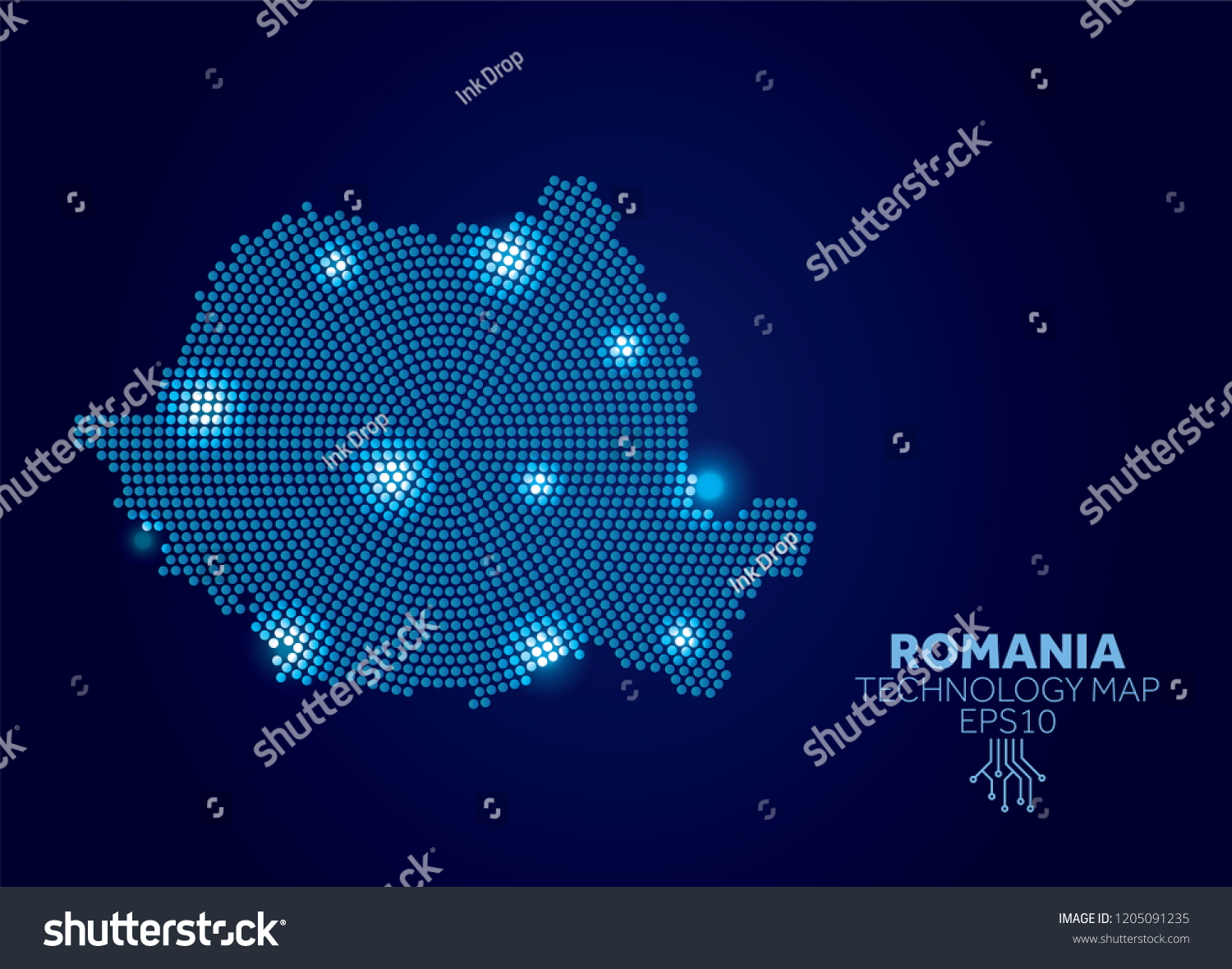 Romania Dotted Technology Map Modern Data Stock Vector (Royalty Free ...