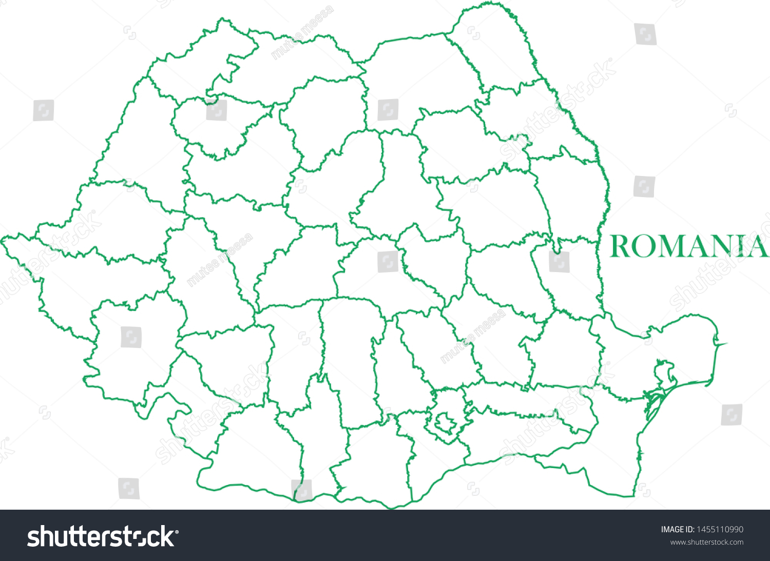 Romania Green Line Map Vector Stock Vector (Royalty Free) 1455110990 ...