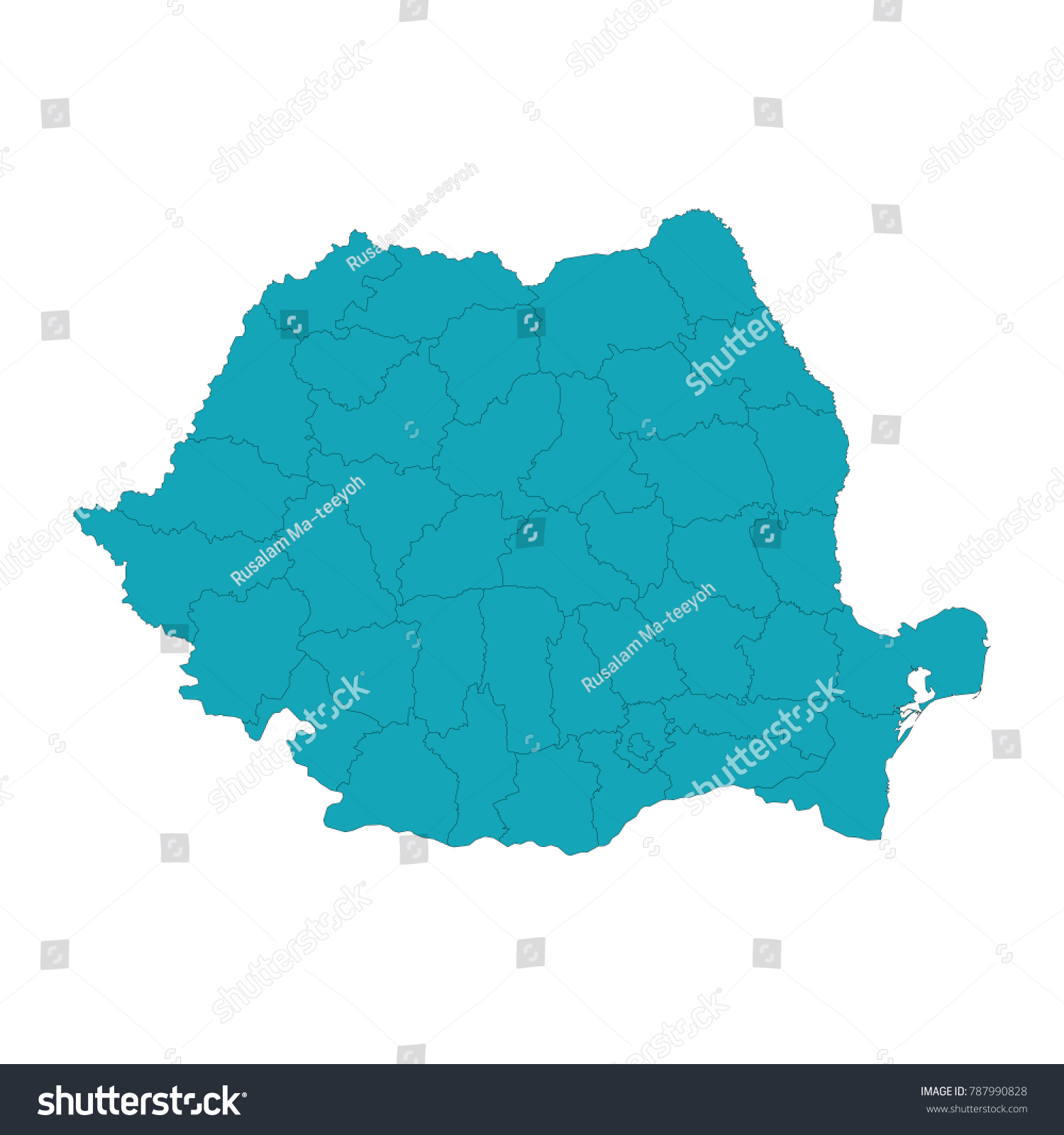 Romania Mapborder Blueturquoise Gradient Vector Illustration Stock ...