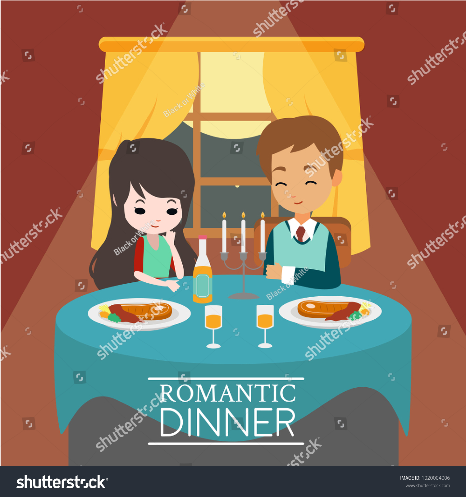 Romantic Dinner Illustration Stock Vector (Royalty Free) 1020004006