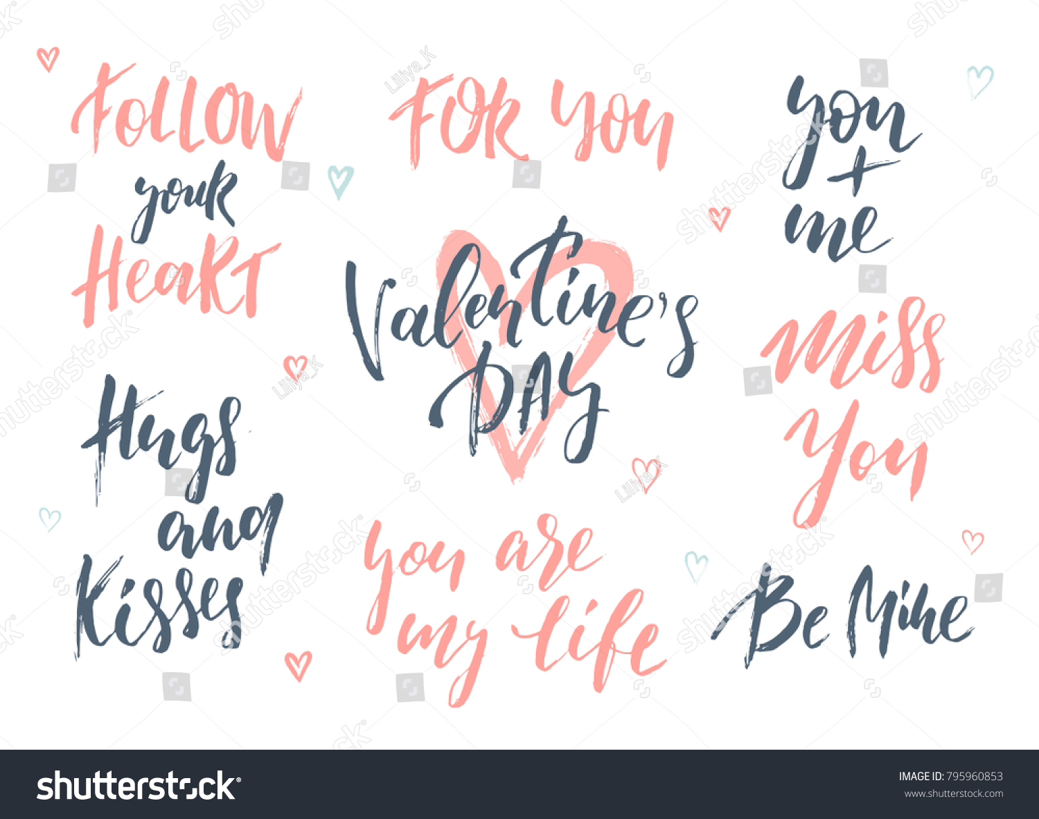 Romantic Lettering Set Calligraphy Postcard Poster Stock Vector