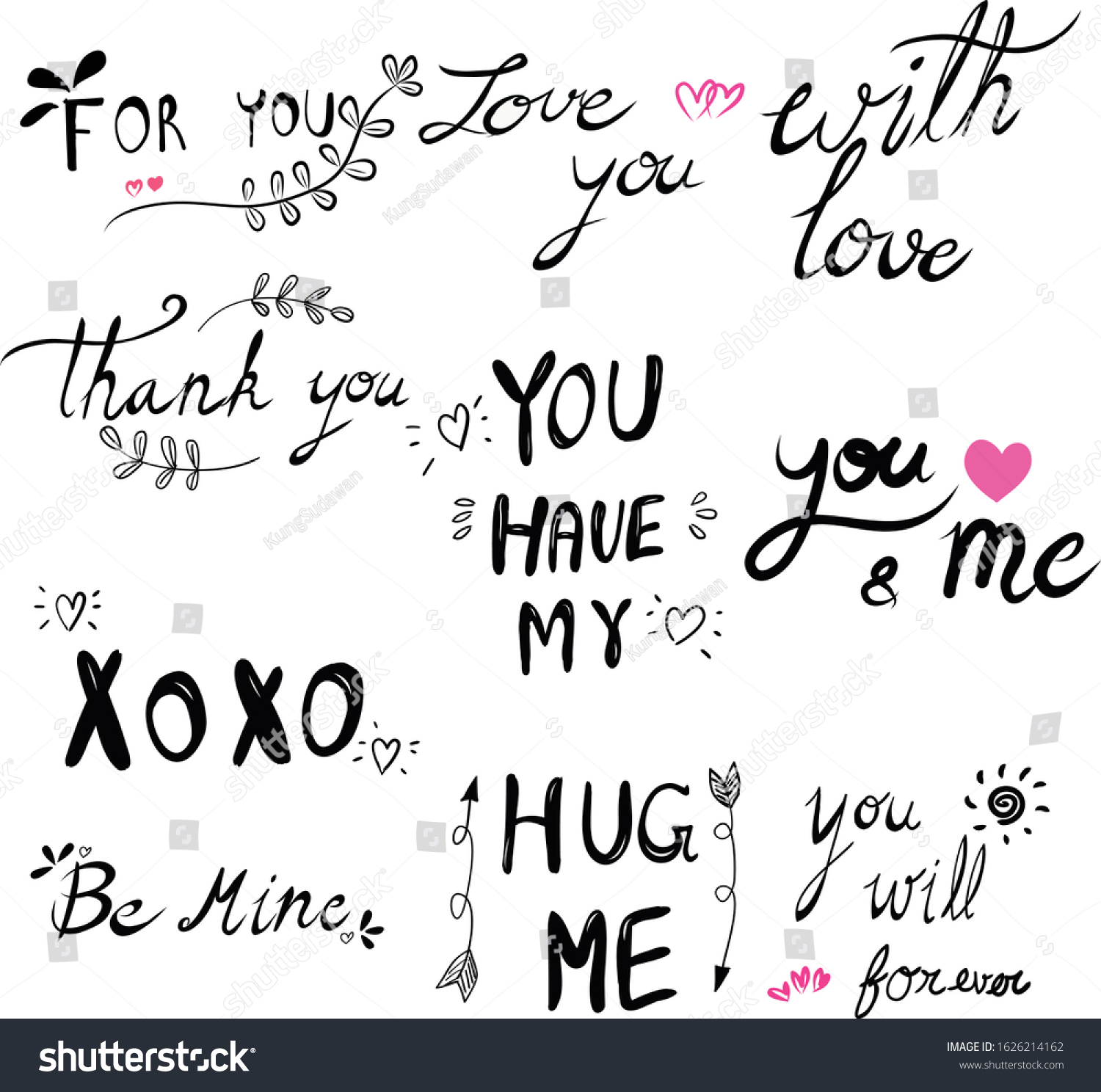 Romantic Lettering Set Calligraphy Postcard Poster Vector De Stock