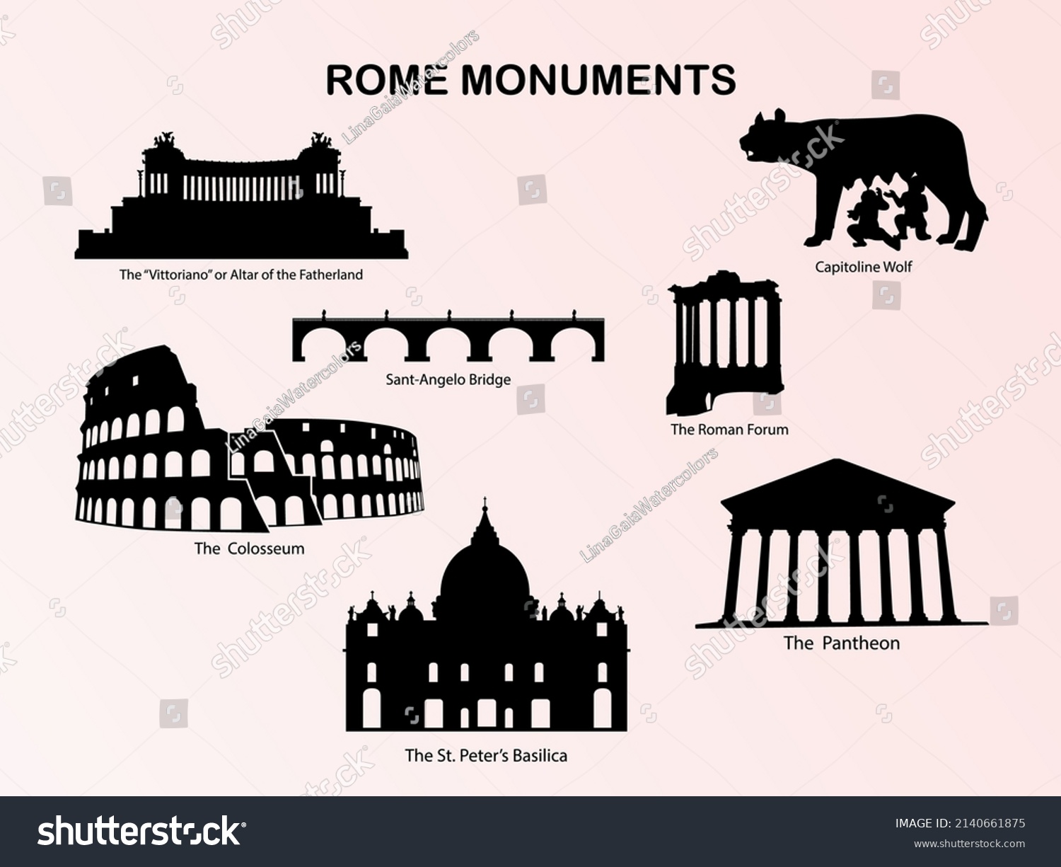 Rome Monuments Black Vector Silhouettes Stock Vector (Royalty Free ...