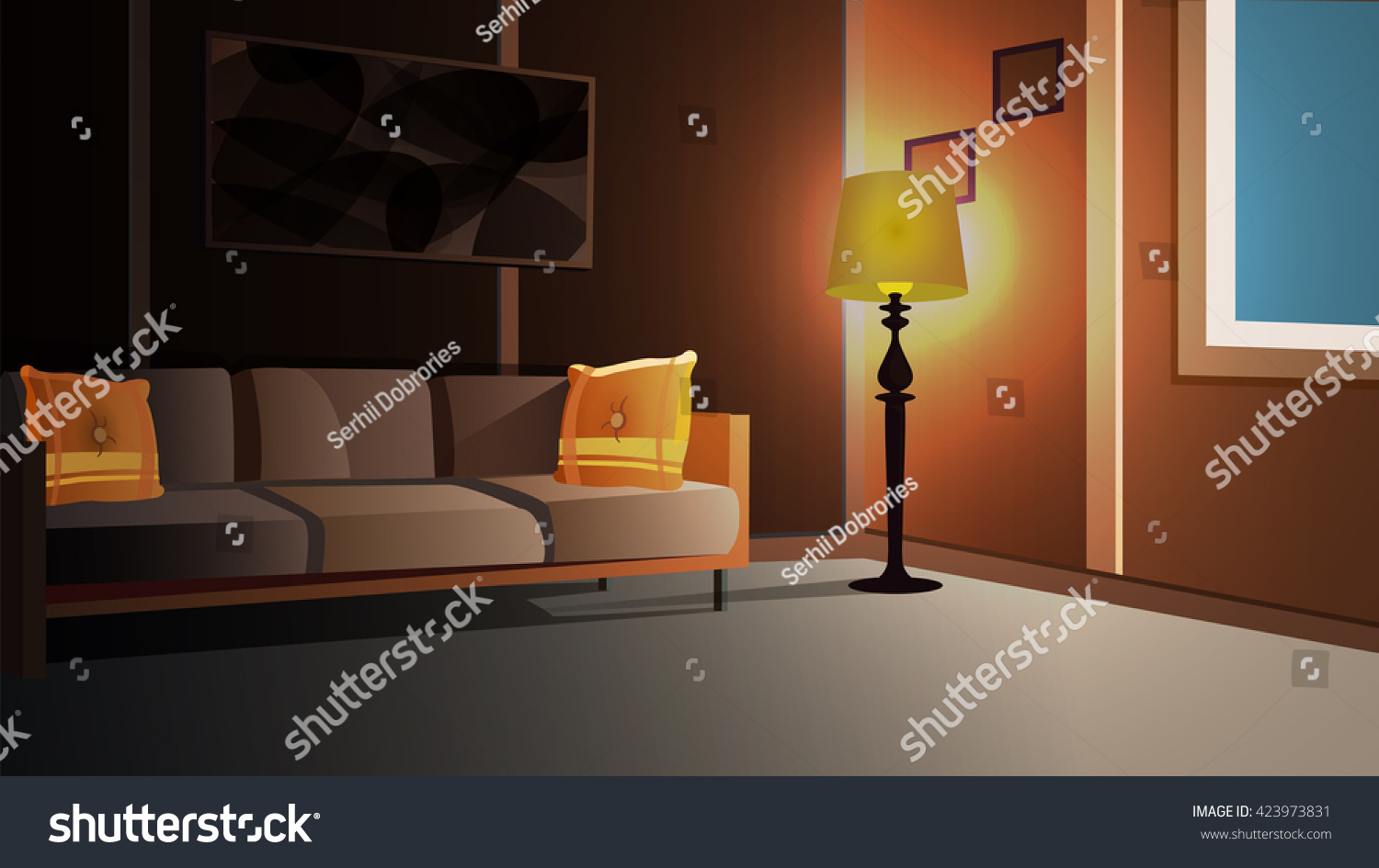Room Night Window Stock Vector (Royalty Free) 423973831