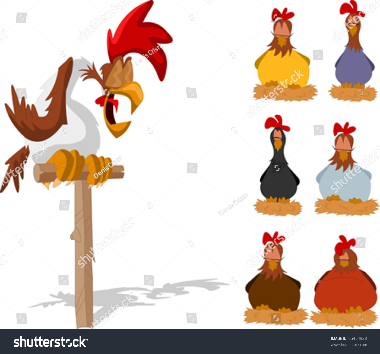 Rooster Chickens Sleeping Stock Vector 65454928 - Shutterstock