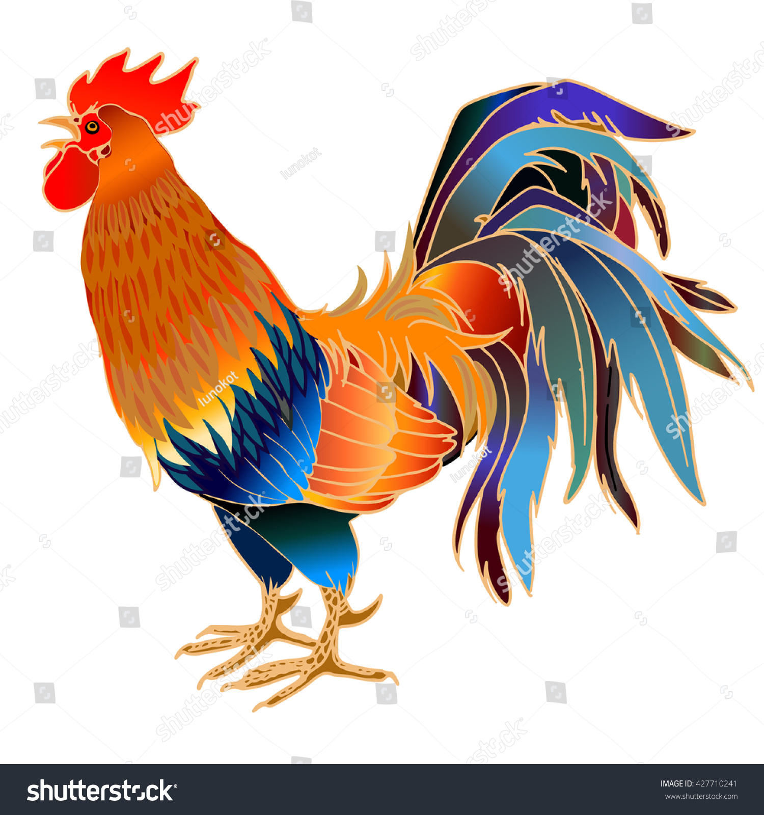 Rooster Crowing Isolated On White Vector Stock Vector 427710241 ...