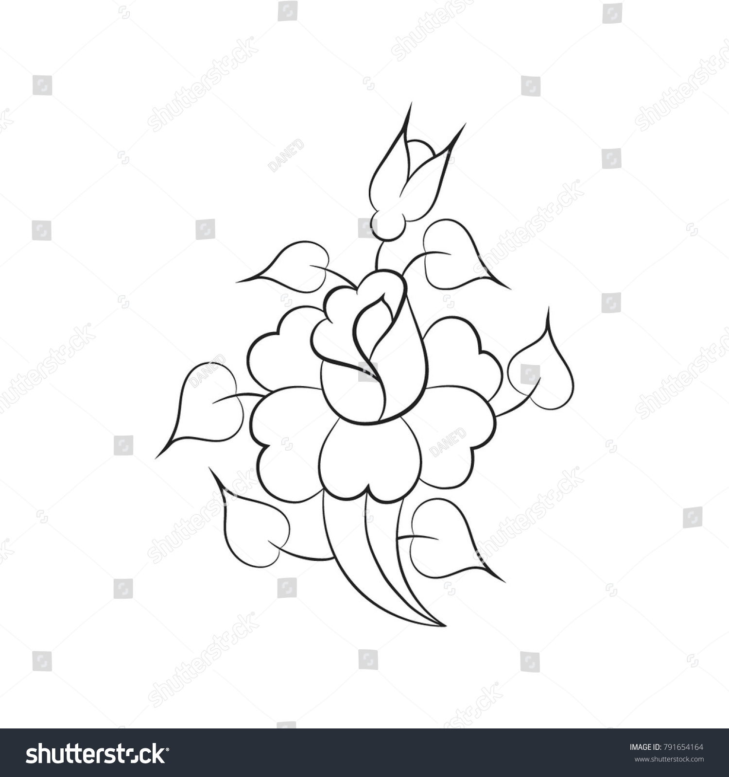 Rose Flower Line Vector: vector de stock (libre de regalías) 791654164 ...
