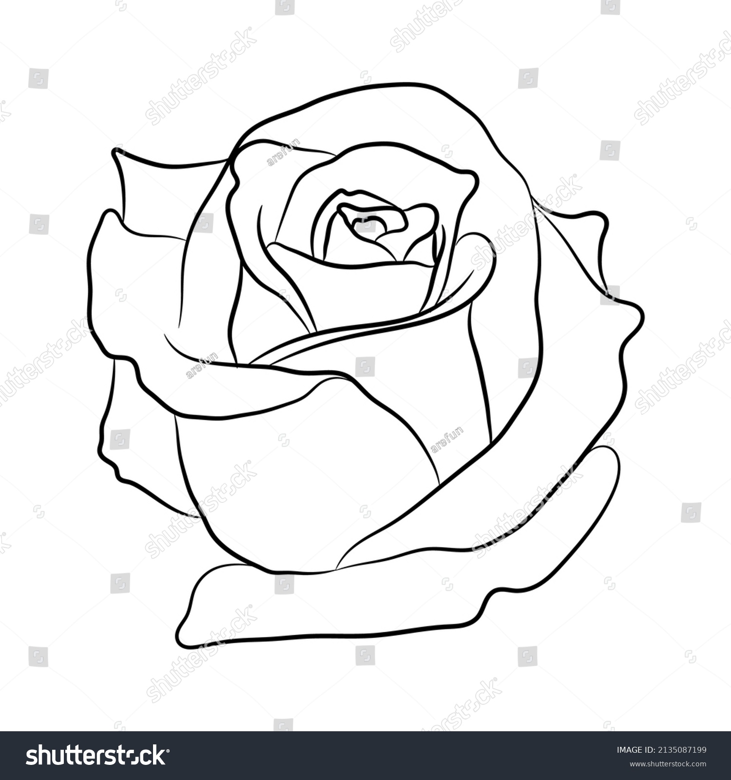 Rose Line Vector Drawing Black Stock Vector (Royalty Free) 2135087199 ...