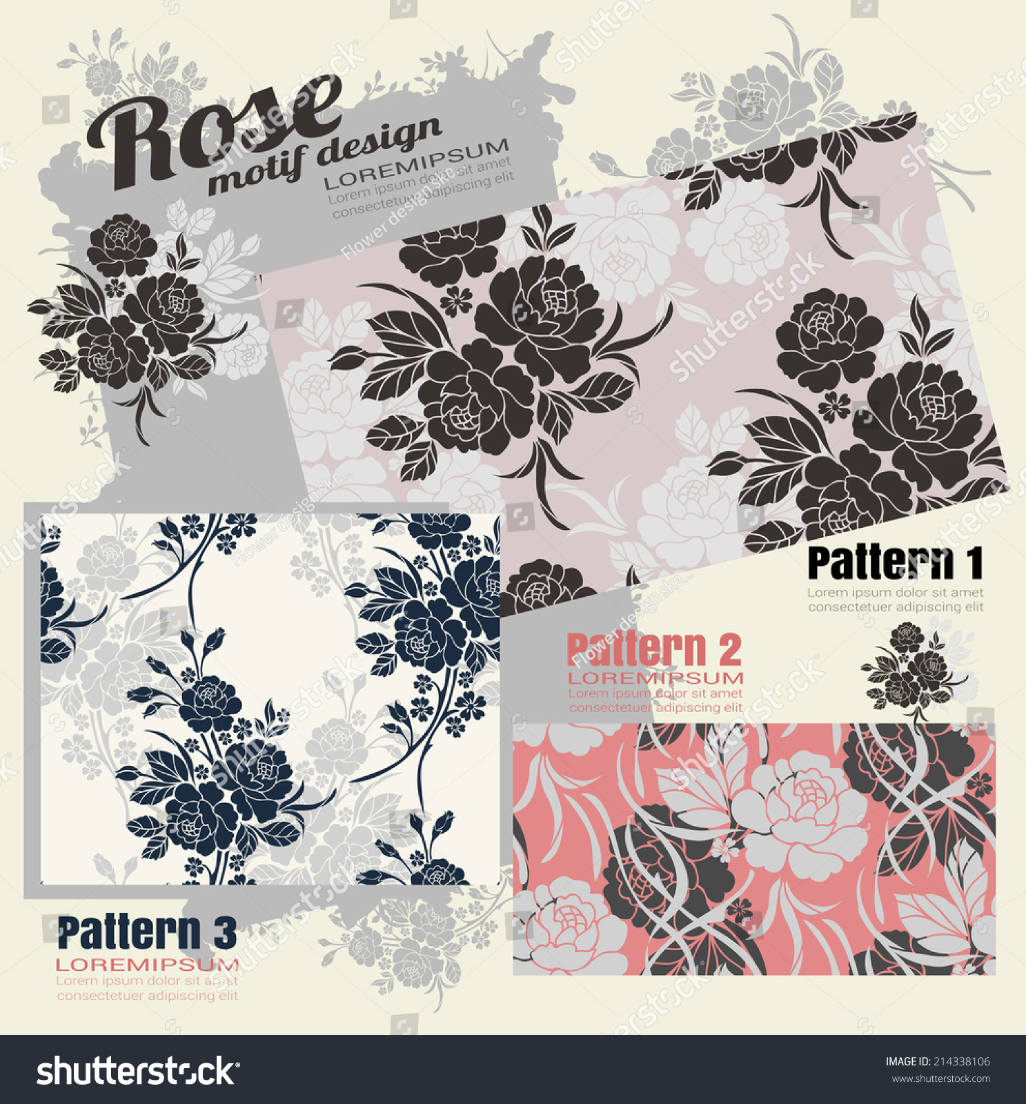 Rose Motif Design Rose Pattern Set Stock Vector (Royalty Free) 214338106