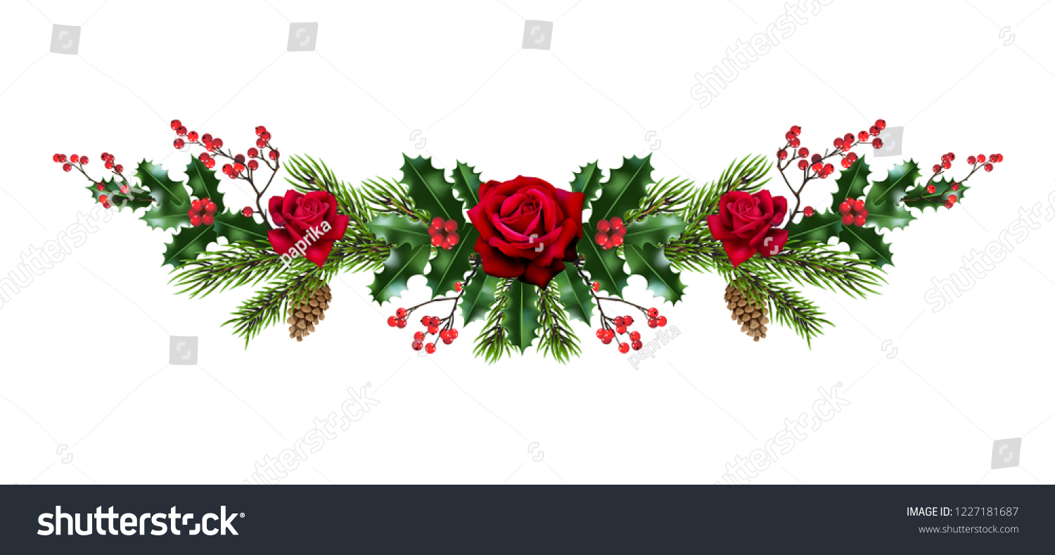 Roses Pine Decor Stock Vector (Royalty Free) 1227181687 | Shutterstock