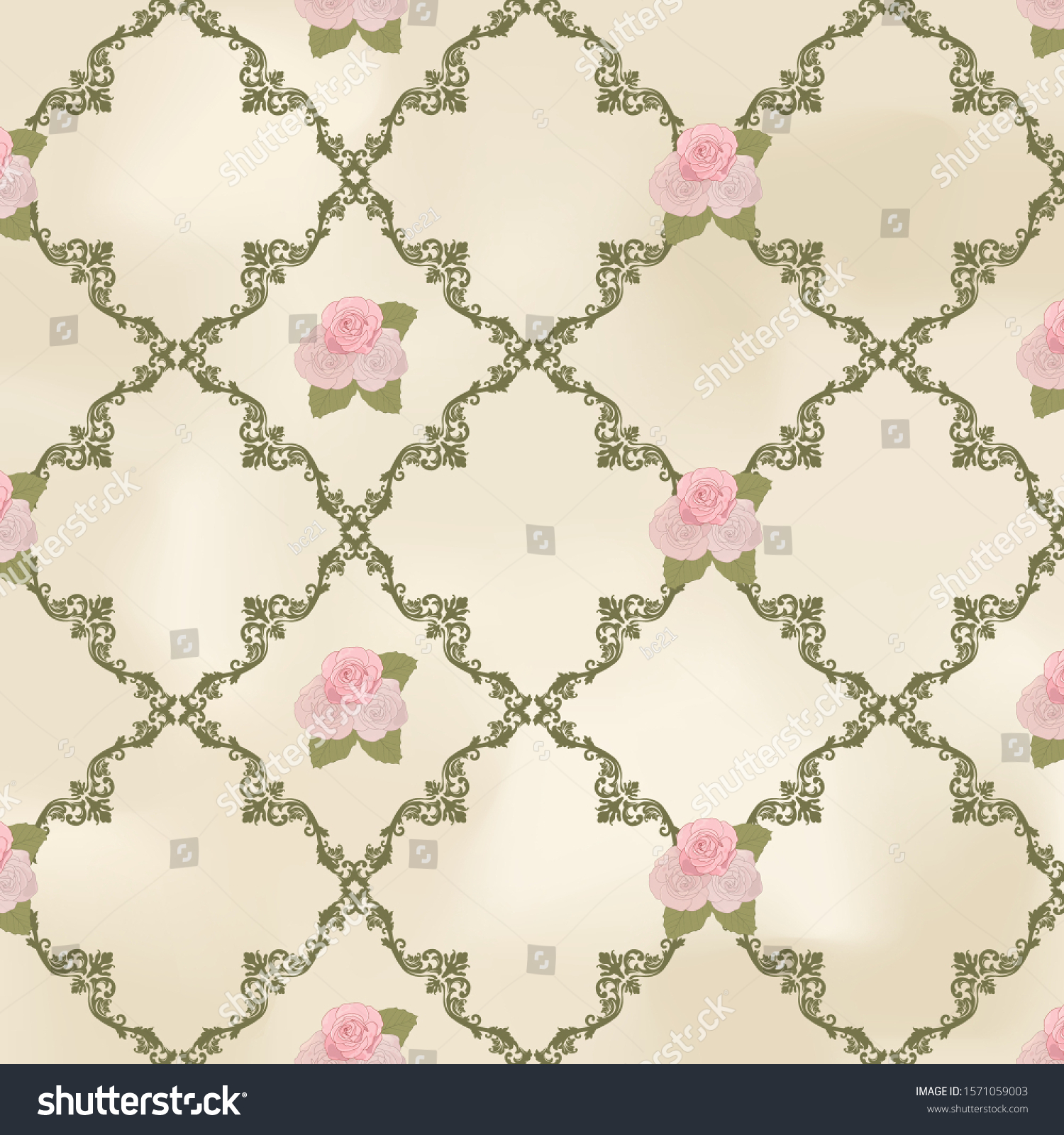 Roses Flowers Damask Pattern Vector Background Stock Vector (Royalty ...