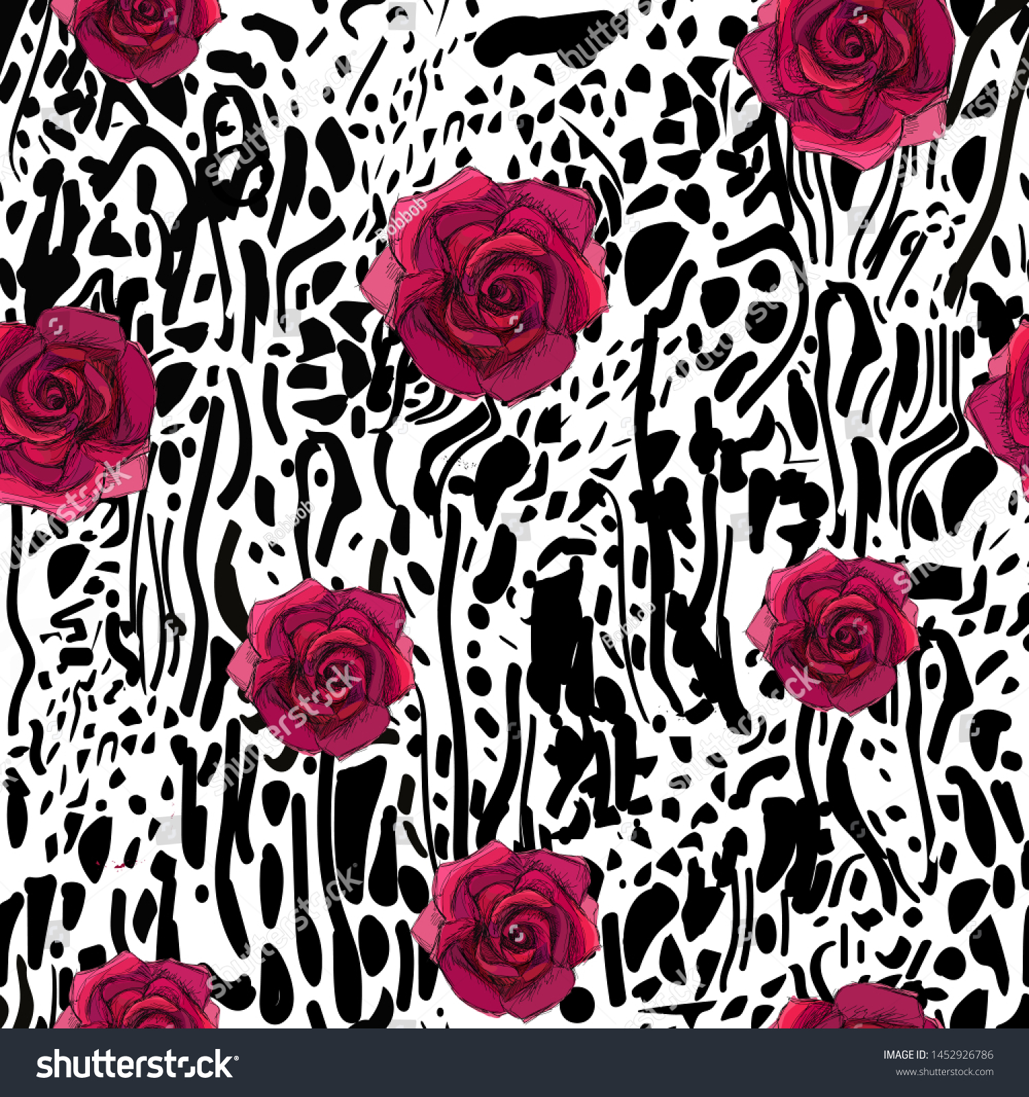 Vektor Stok Roses Leopard Tiger Spots Seamless Vector (Tanpa Royalti ...