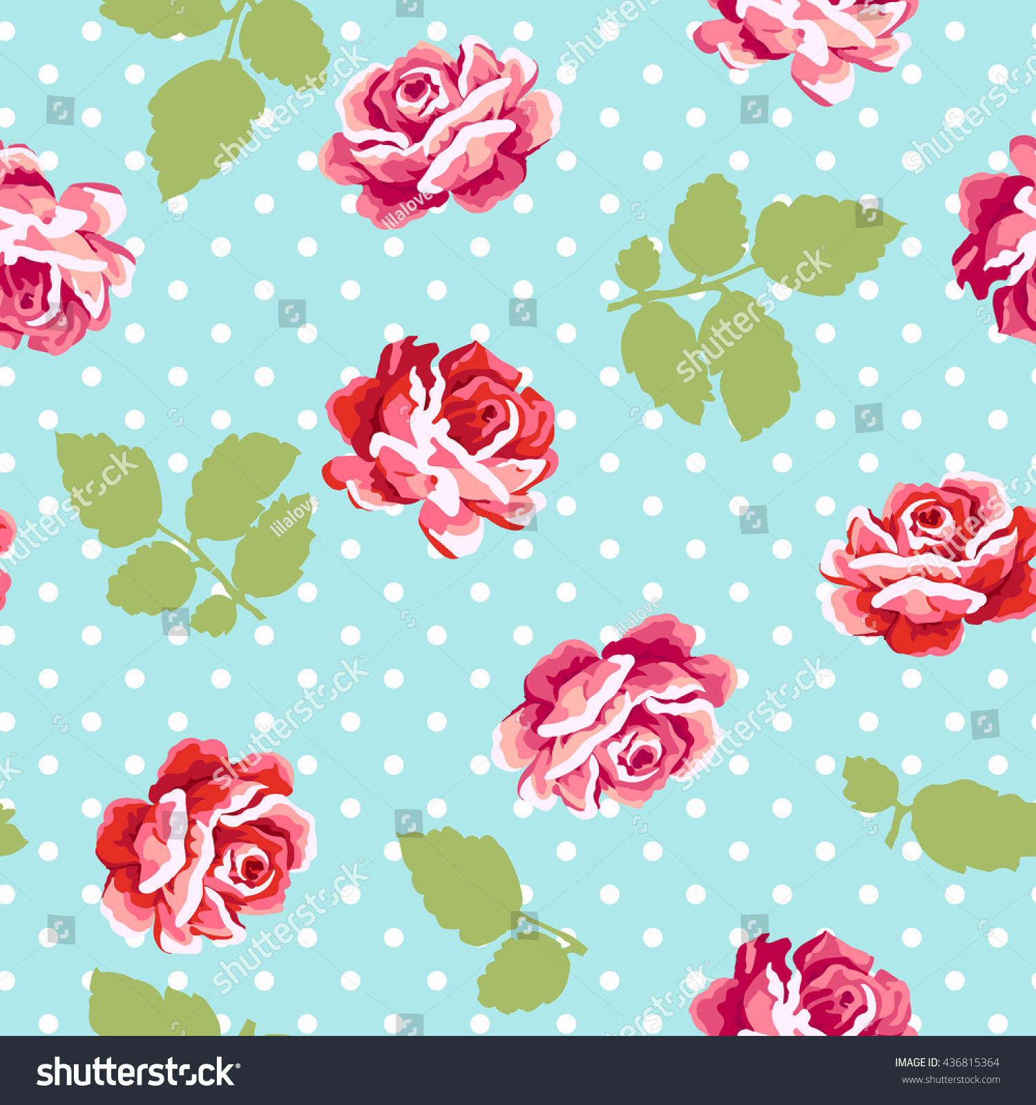 Roses Seamless Pattern Polka Dot Background Stock Vector (Royalty Free ...