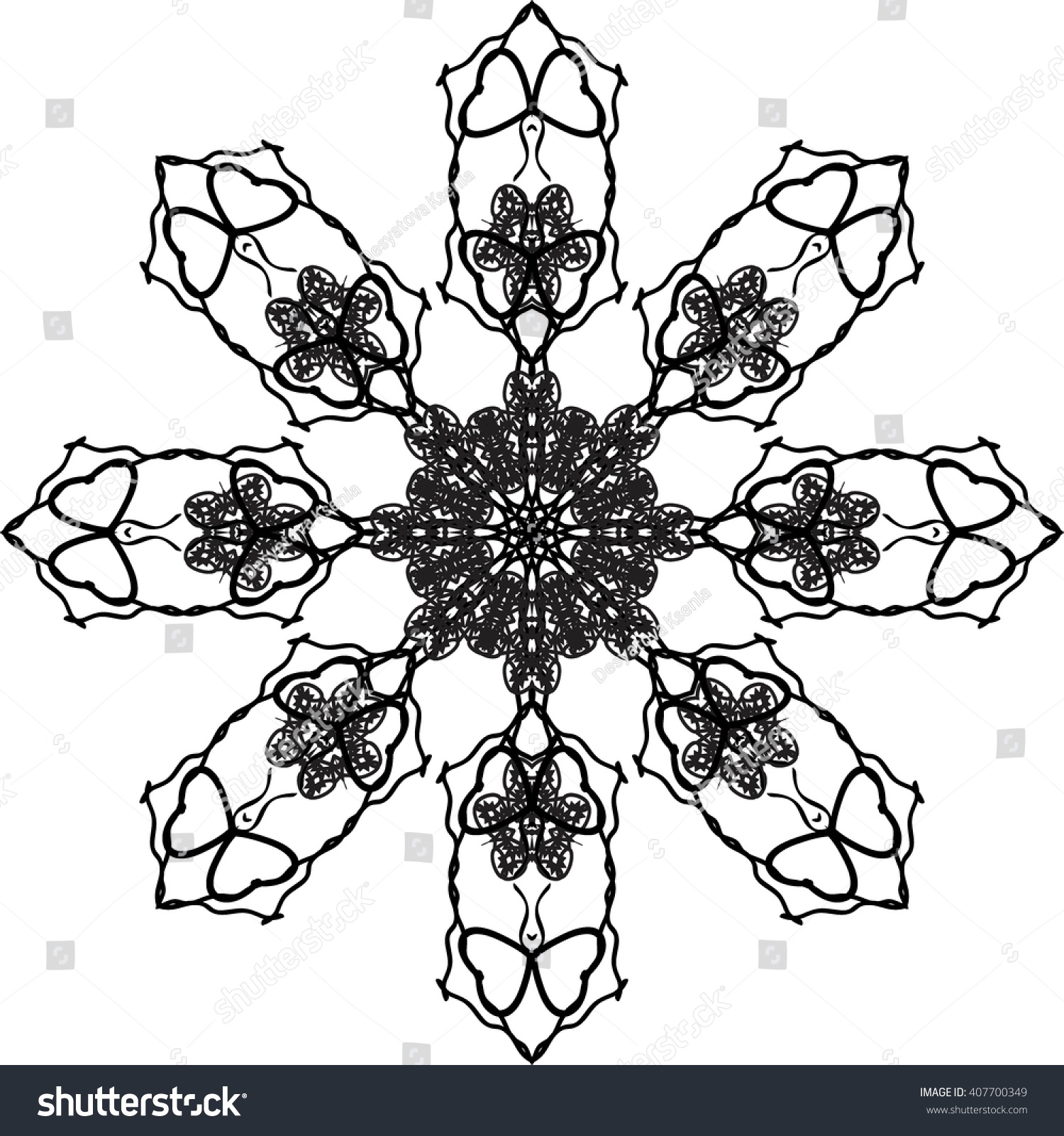 Round Black Outline Pattern White Background Stock Vector (Royalty Free ...