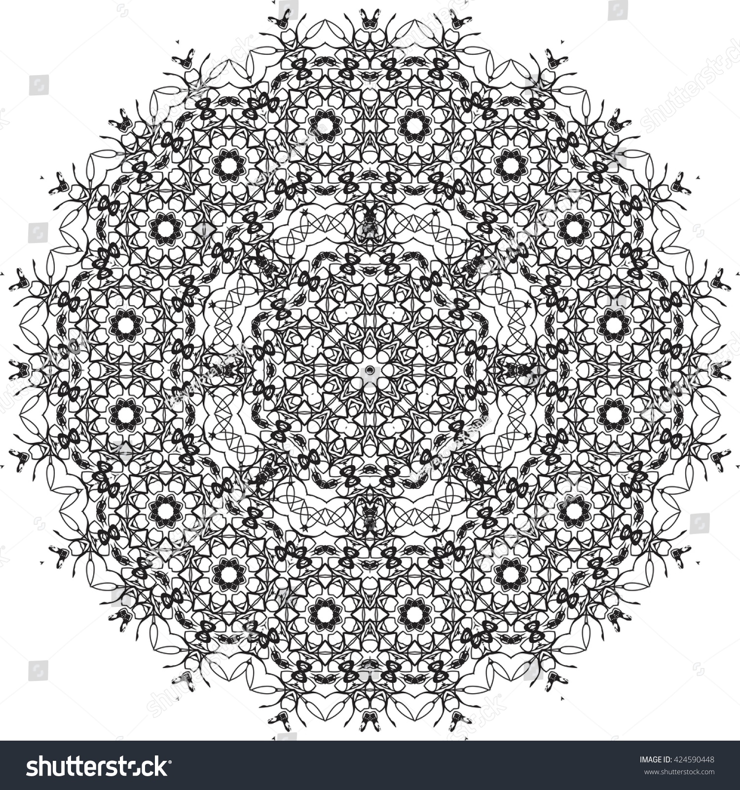 Round Black Outline Pattern White Background Stock Vector (Royalty Free ...
