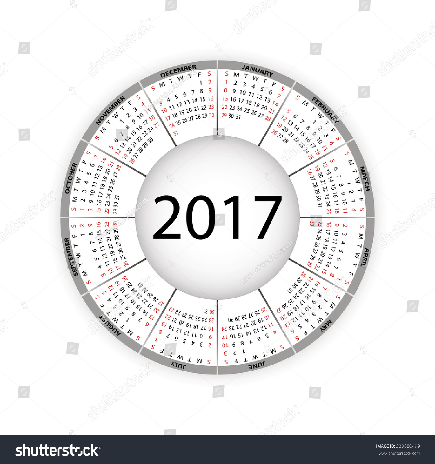 Round Calendar 2017 Year Vector Eps10 Stock Vector (Royalty Free ...