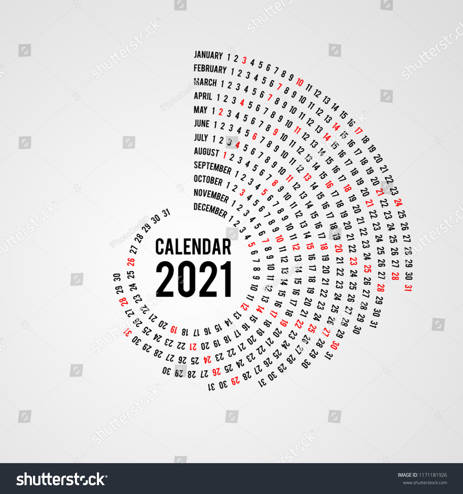 Round Calendar 2021 On Grey Background Stock Vector (Royalty Free ...