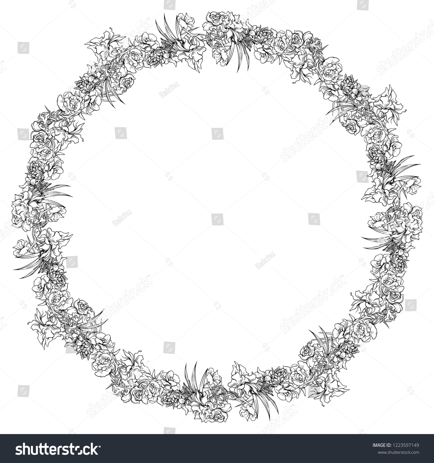 Round Flowers Frame Lineart Stock Vector (Royalty Free) 1223597149 ...