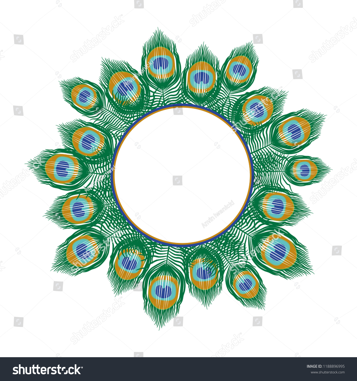 Round Frame Peacock Feathers White Background Stock Vector (Royalty ...