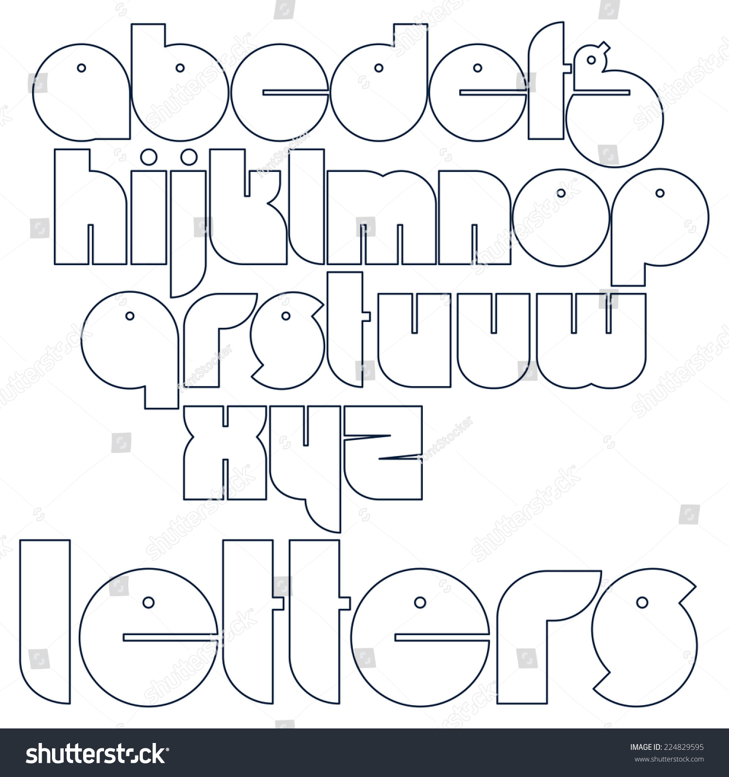 Round Outline Letters Geometric Vector Font: เวกเตอร์สต็อก (ปลอดค่า ...