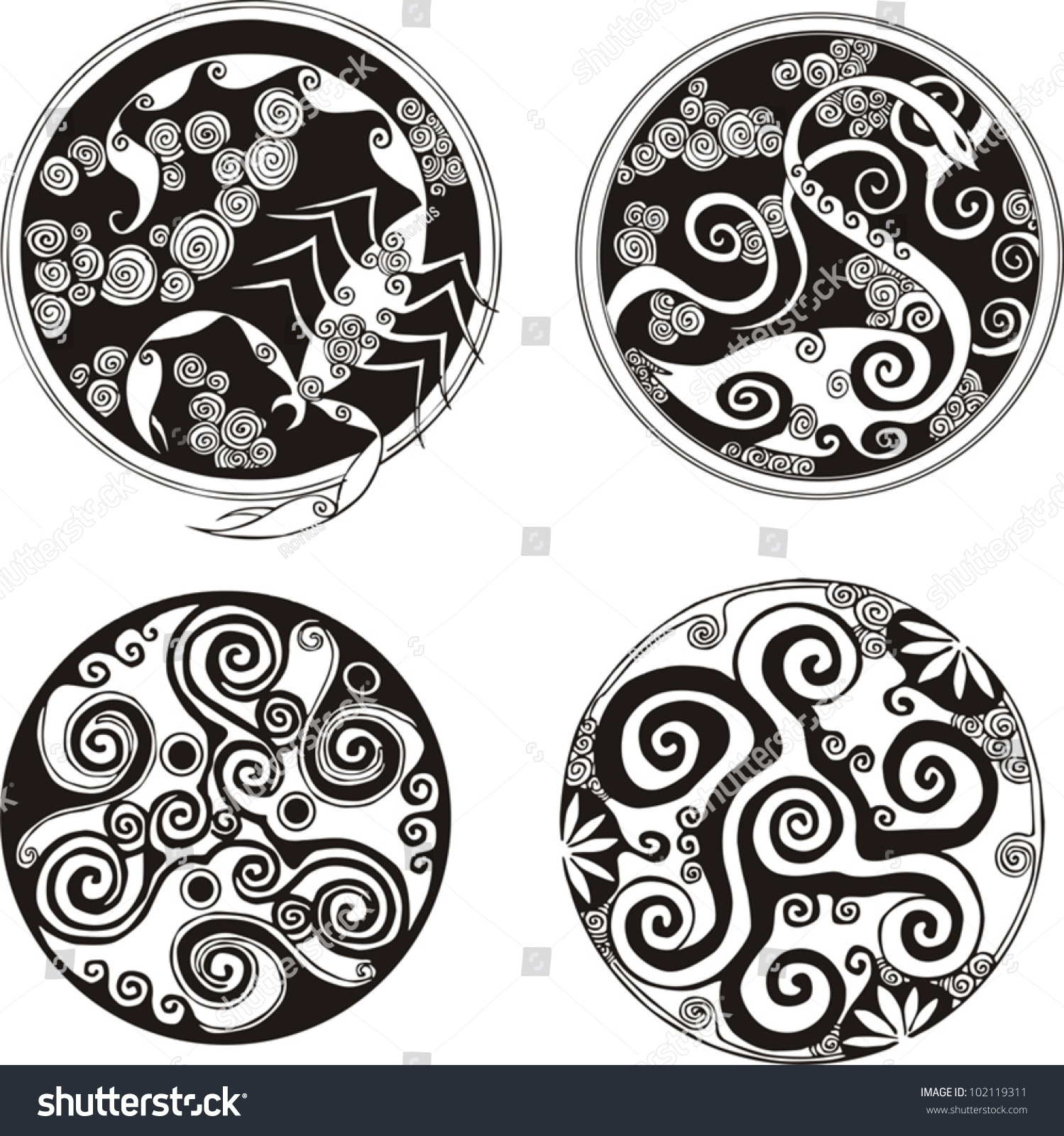 Round Spiral Designs Vector Set: เวกเตอร์สต็อก (ปลอดค่าลิขสิทธิ์ ...