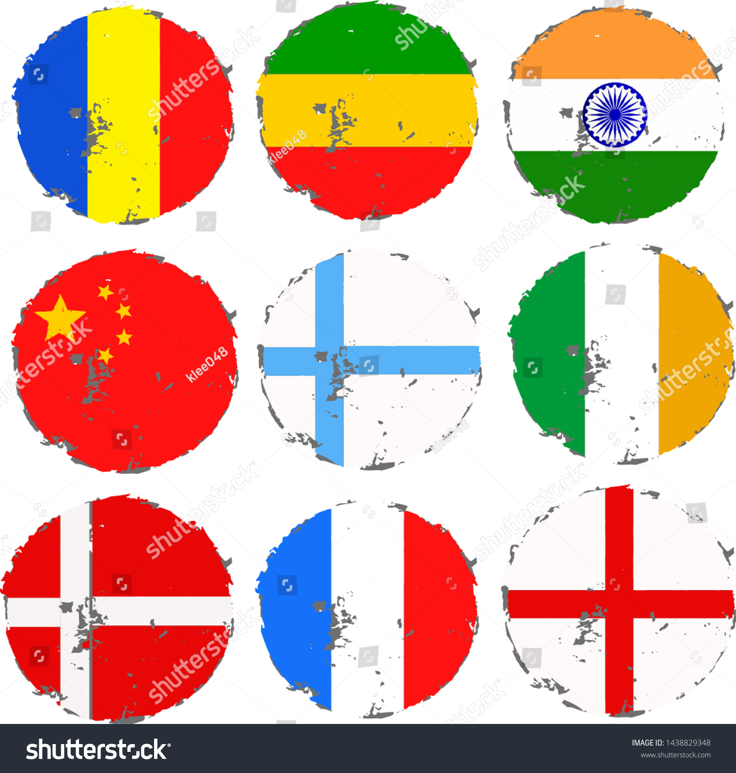 Round World Flags Set Grunge World: vector de stock (libre de regalías ...