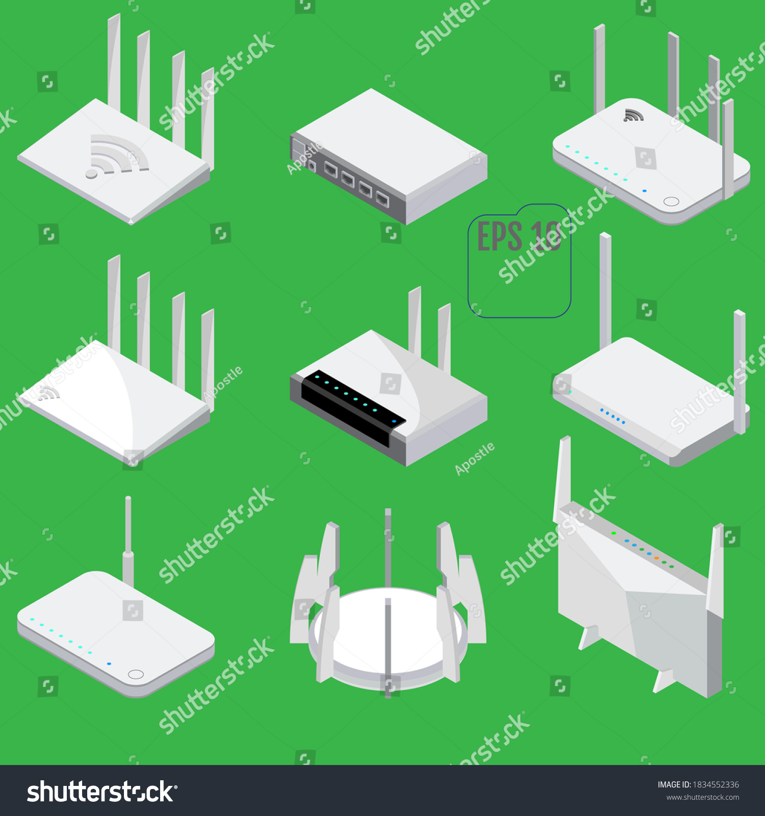 Router Isometric Icons Set Vector Stock Vector (Royalty Free ...