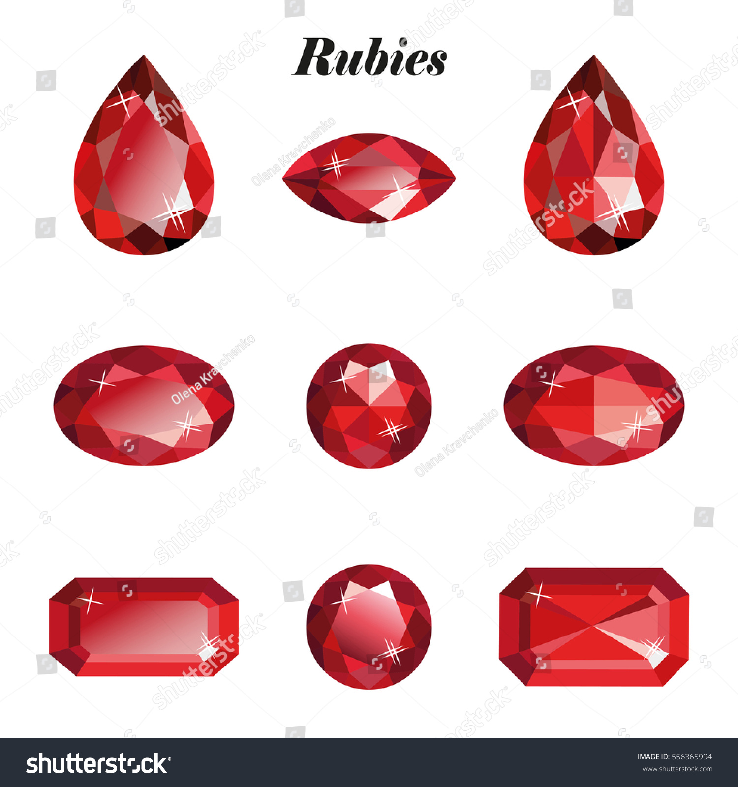 Rubies Set Isolated Objects On White Stock Vector (Royalty Free ...