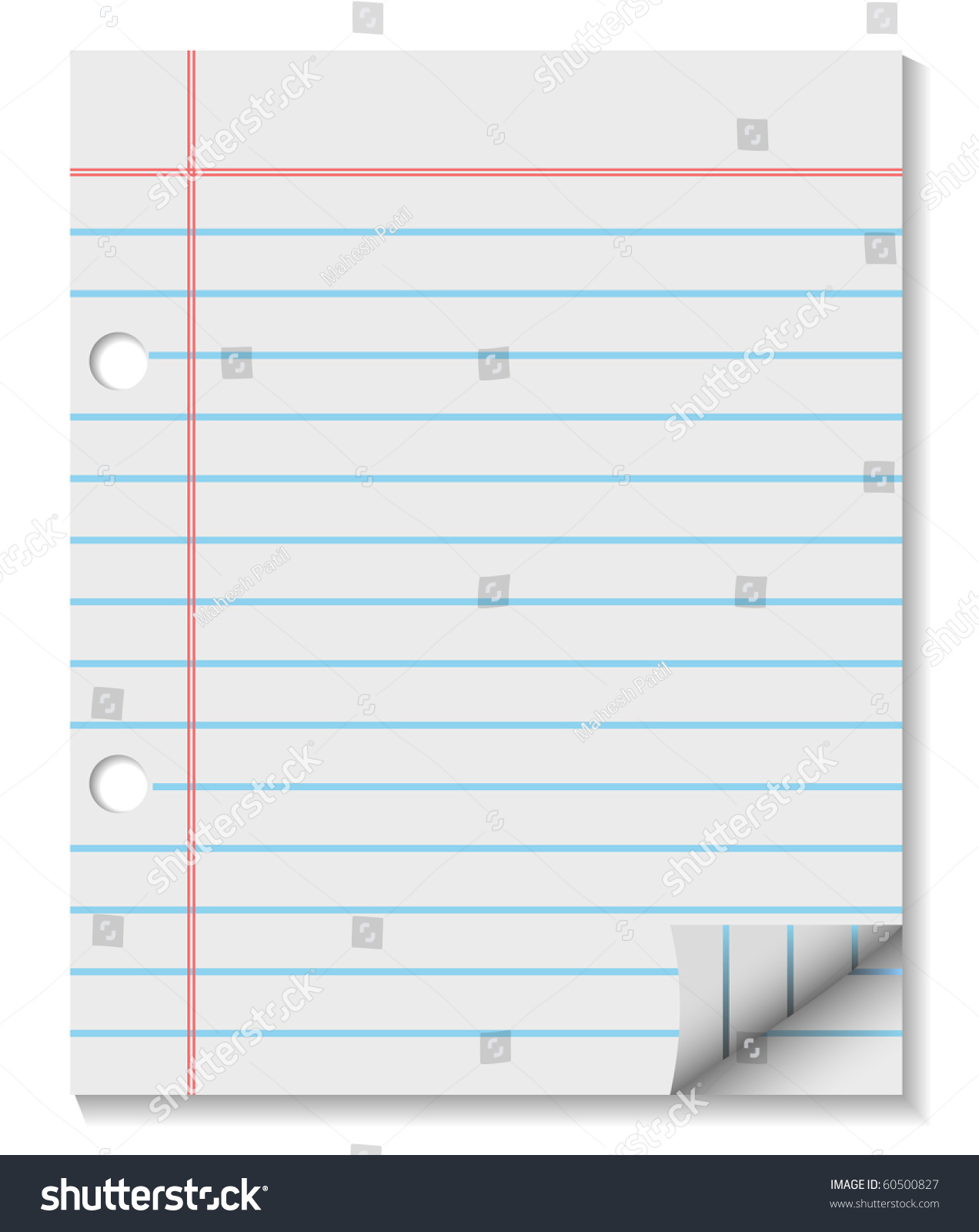 Ruled Notebook Paper With Page Curl (Vector) - 60500827 : Shutterstock